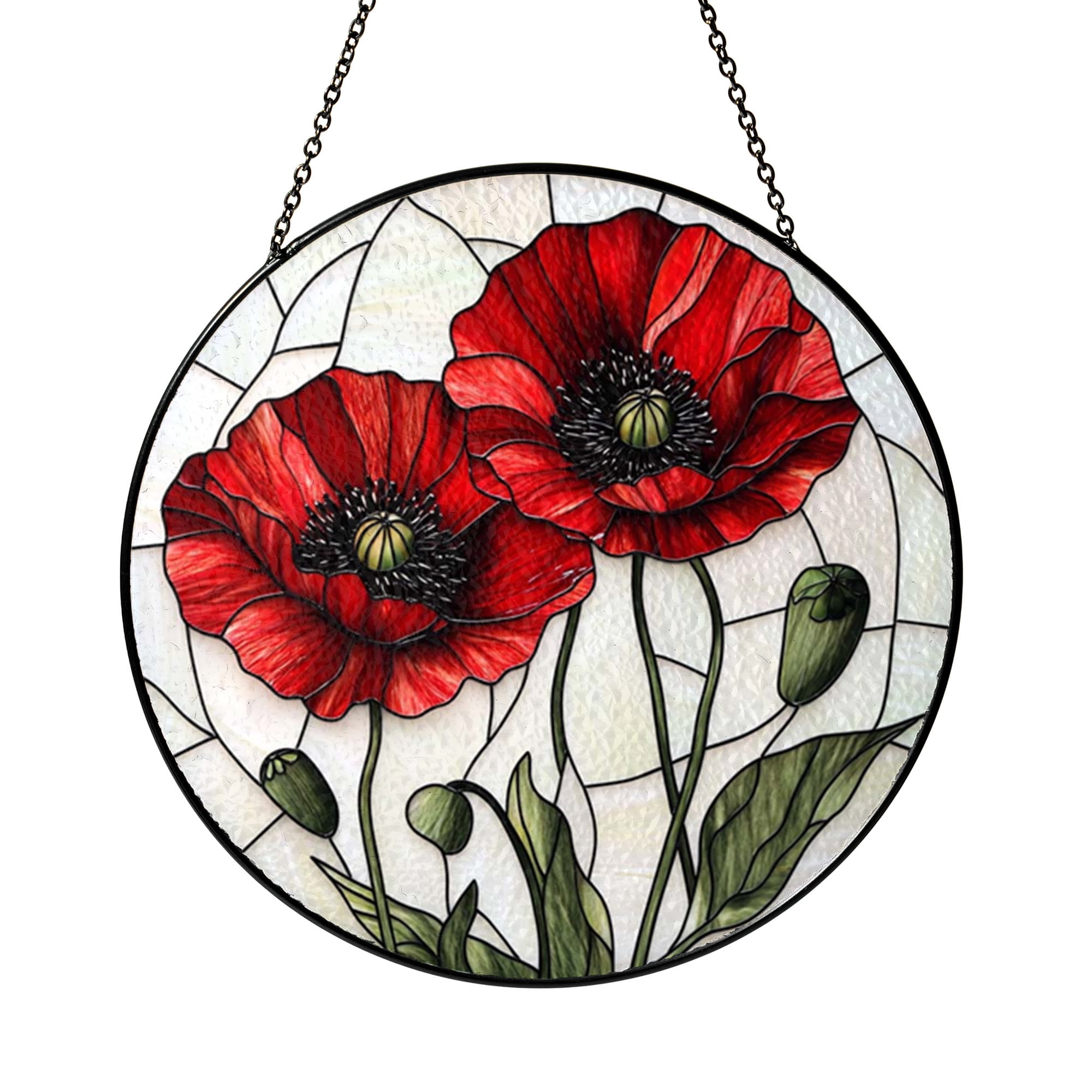 Blooming Poppy Floral Stained Glass Window Hanging, Decorative Garden ...