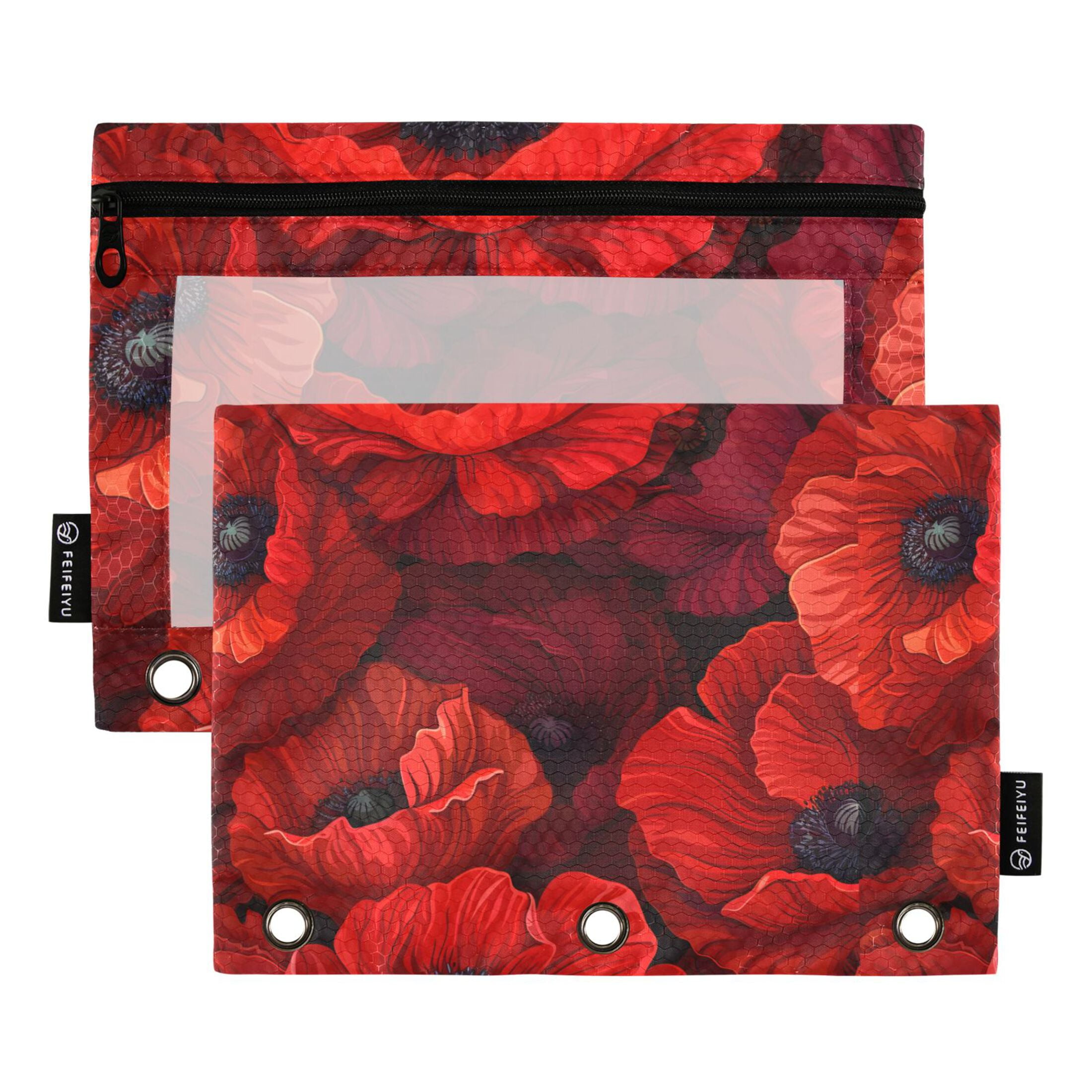 Blooming Poppy Flower 2 Pack Pencil Pouch for 3 Ring Binder Smooth ...