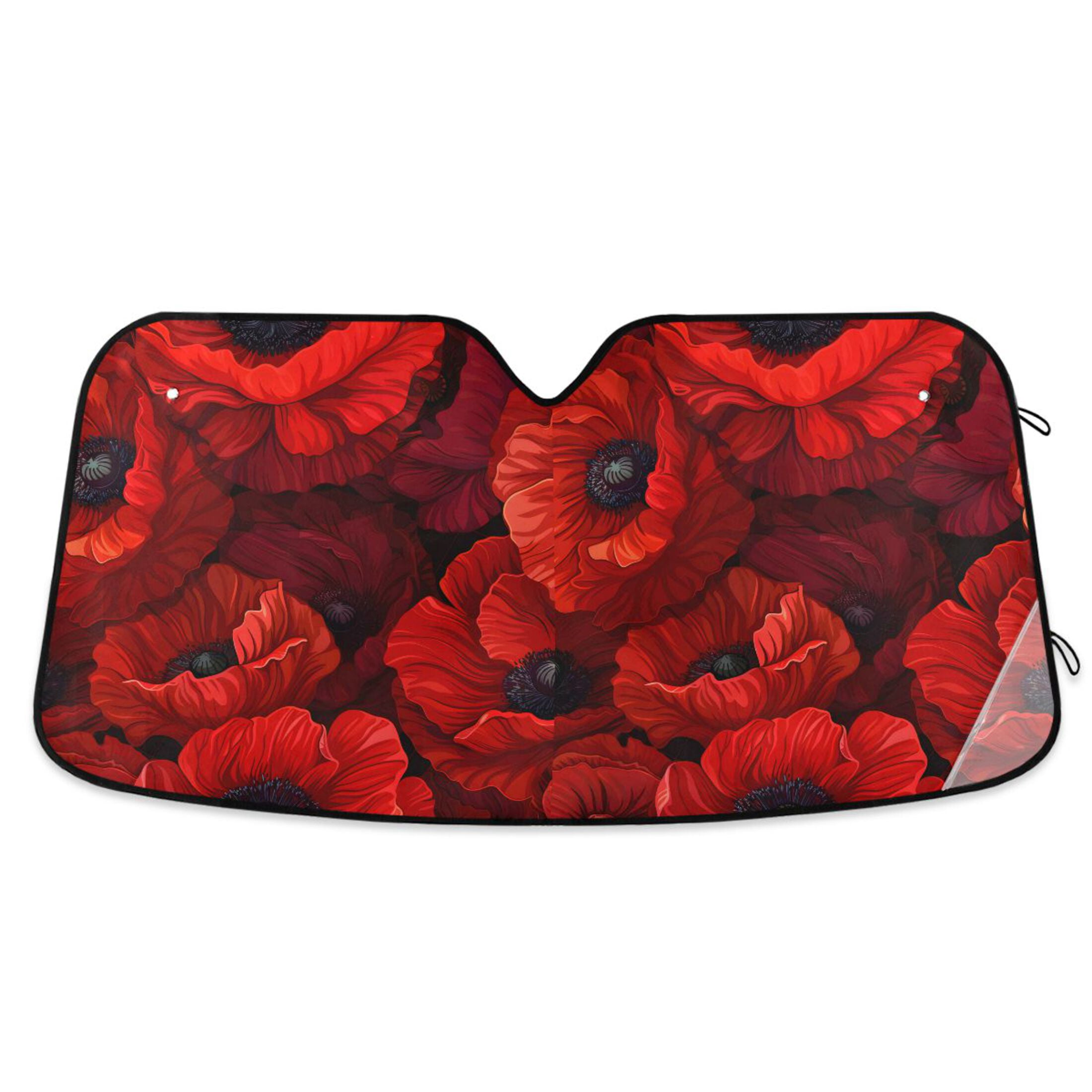 Blooming Poppy Flower Car Windshield Sun Shade Foldable Car Front ...