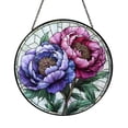 Blooming Purple Peony Stained Glass Round Window Suncatcher, Floral ...
