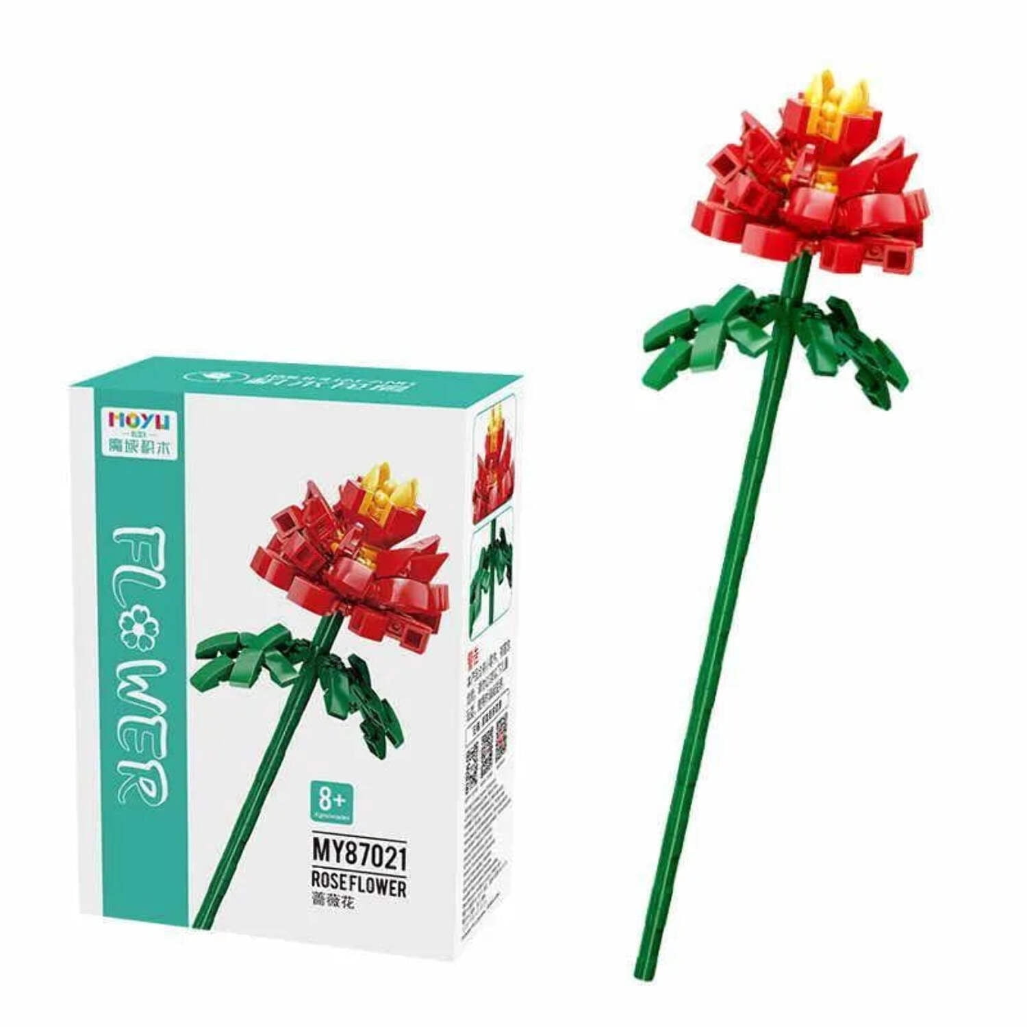 Blooming Red Rose Flower Stem Building Brick Toy - LEGO Compatible ...