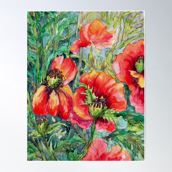 Blooming Red Watercolor Style Painting Poster Wall Art Modern Wall ...