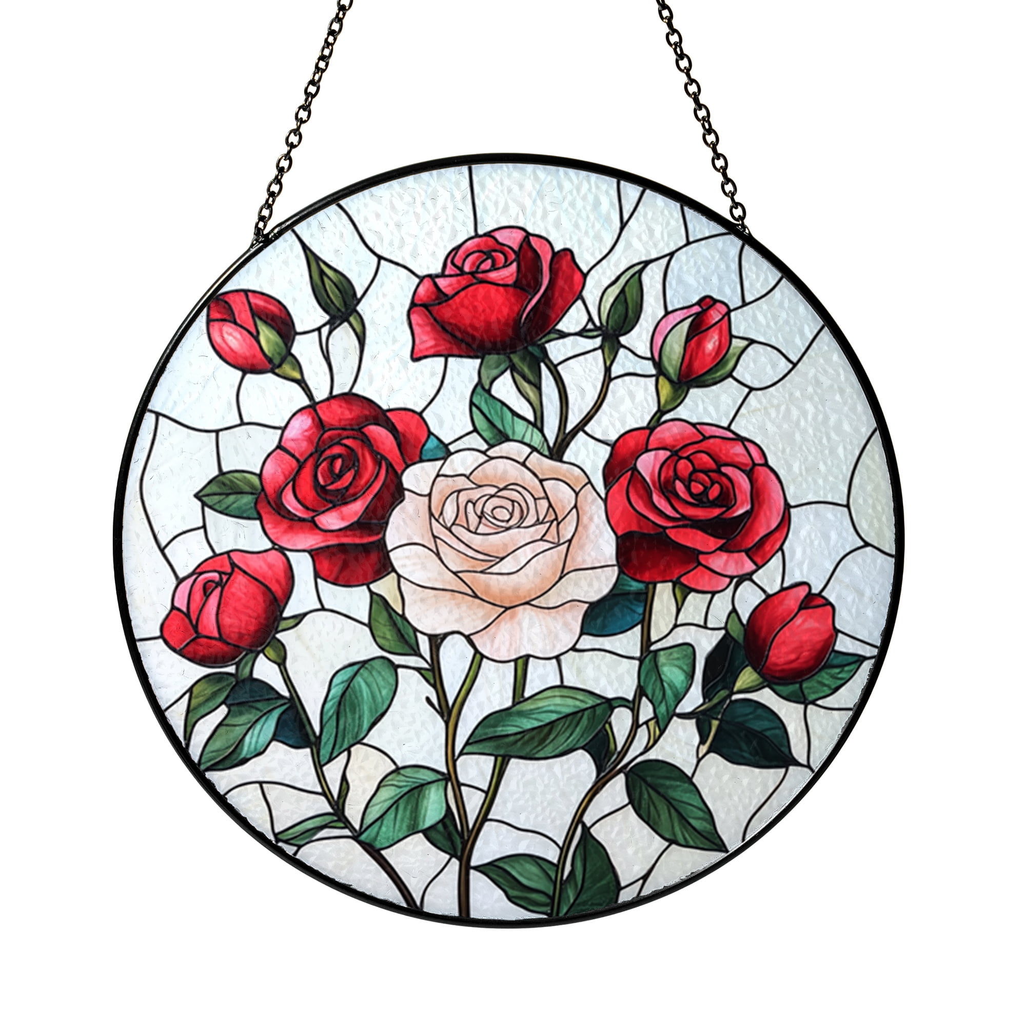 Blooming Rose Bouquet Glass Suncatcher Window Art Elegant Botanical ...