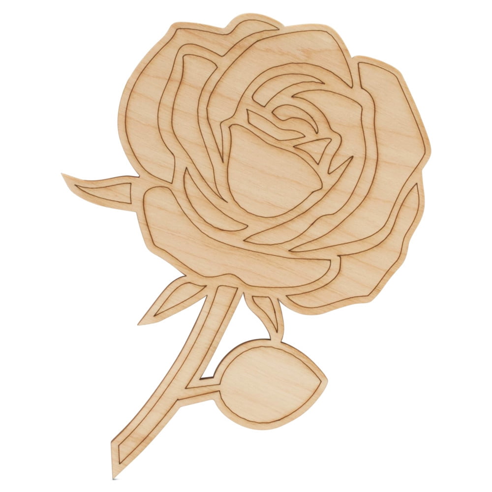 Blooming Rose Wood Cutouts 10-inch, 1/8 inch Thick, Pack of 10 Rose ...