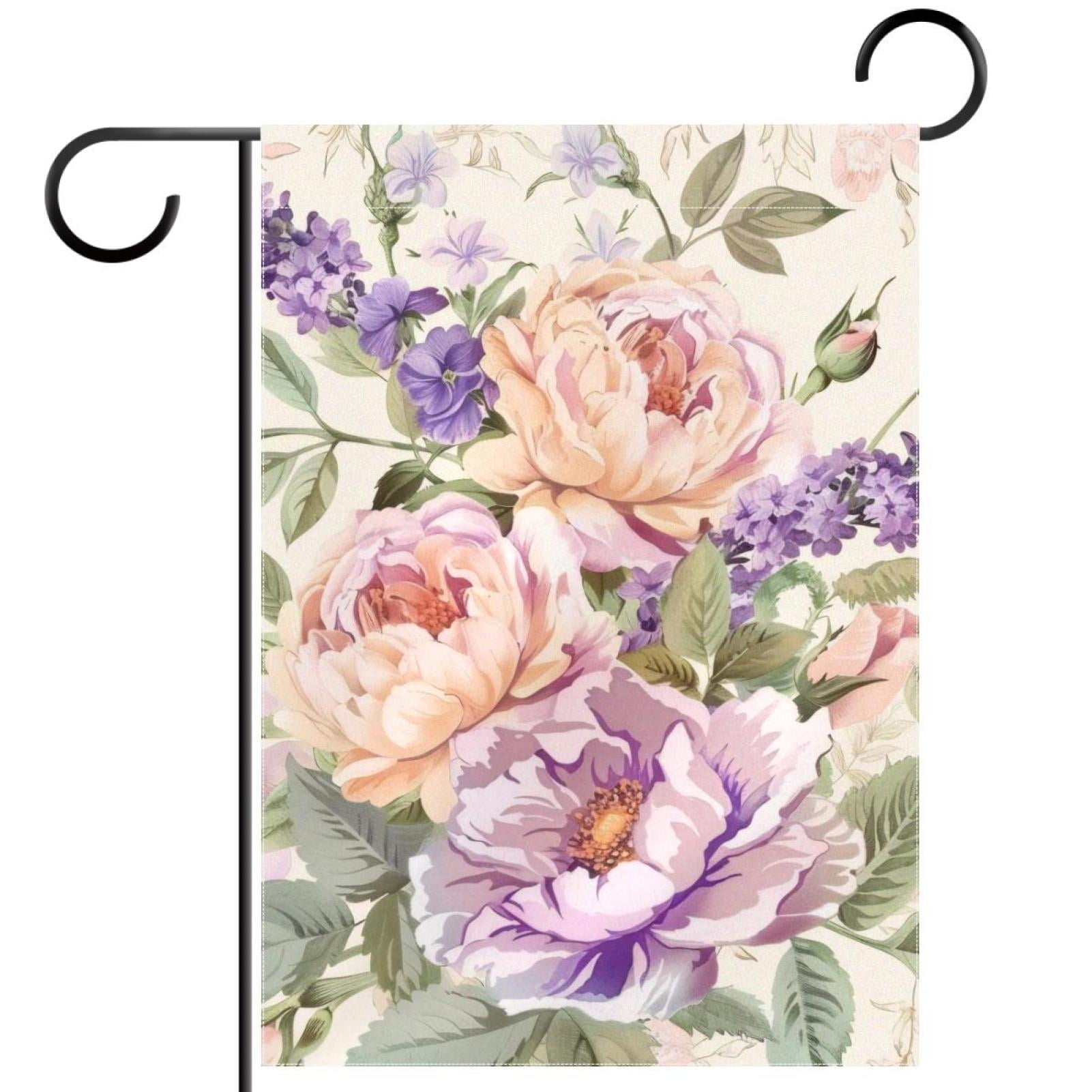 Blooming Roses Lavender Peony and Leaves Welcome Garden Flags, 12 x 18 ...