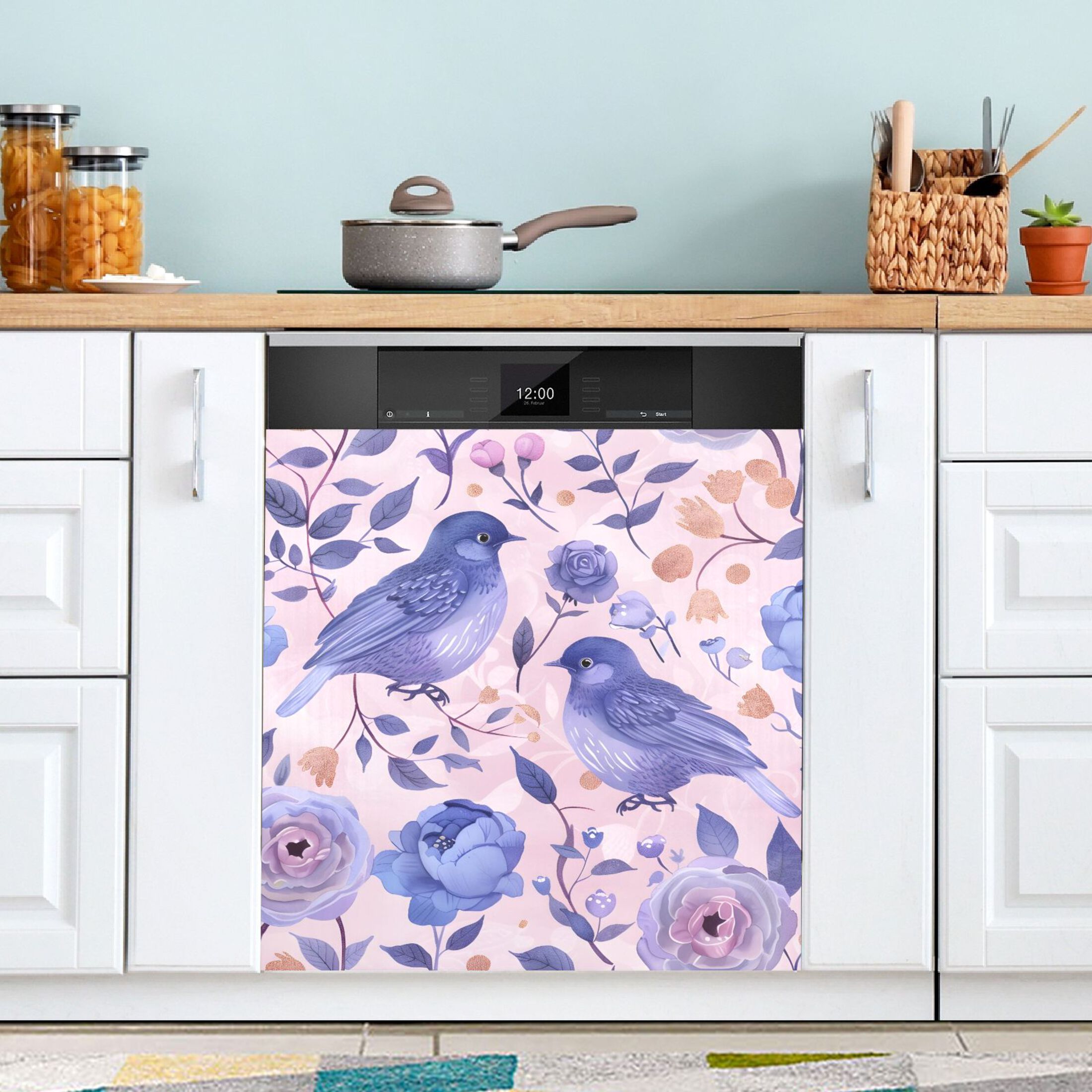 Blooming Roses Leaves and Birds Dishwasher Magnet Refrigerator Magnetic ...