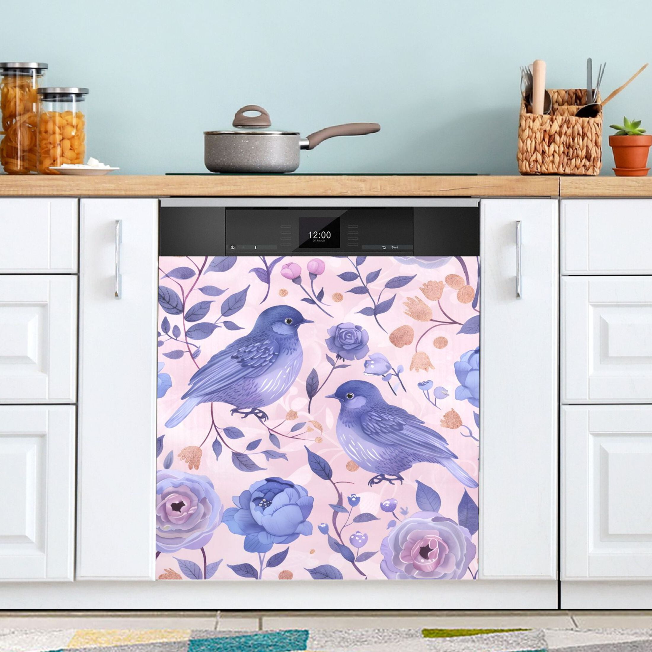 Blooming Roses Leaves and Birds Dishwasher Magnet Refrigerator Magnetic ...