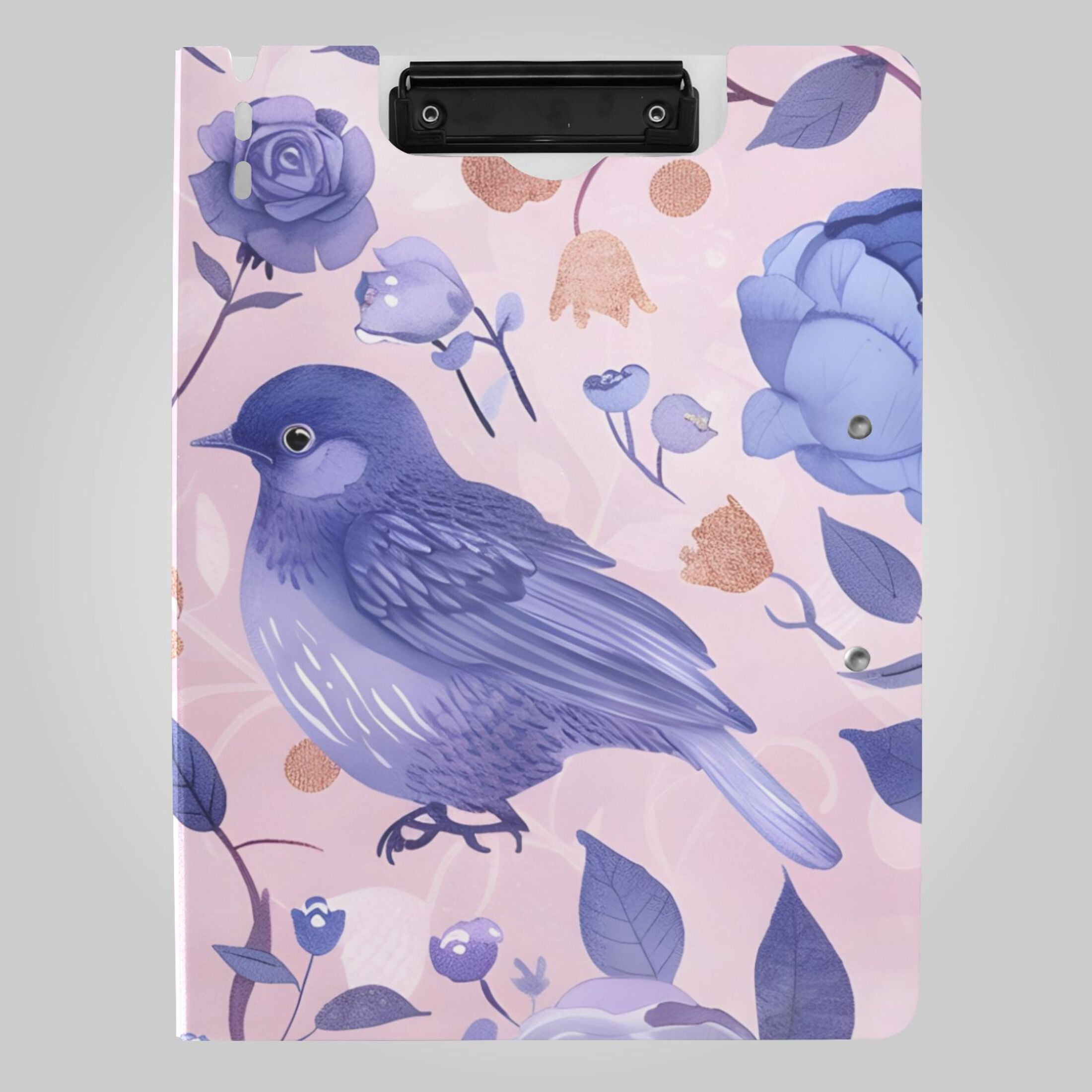 Blooming Roses Leaves and Birds Foldable Binder Folder Clipboard with Pen Slot Double Clips A4 ...