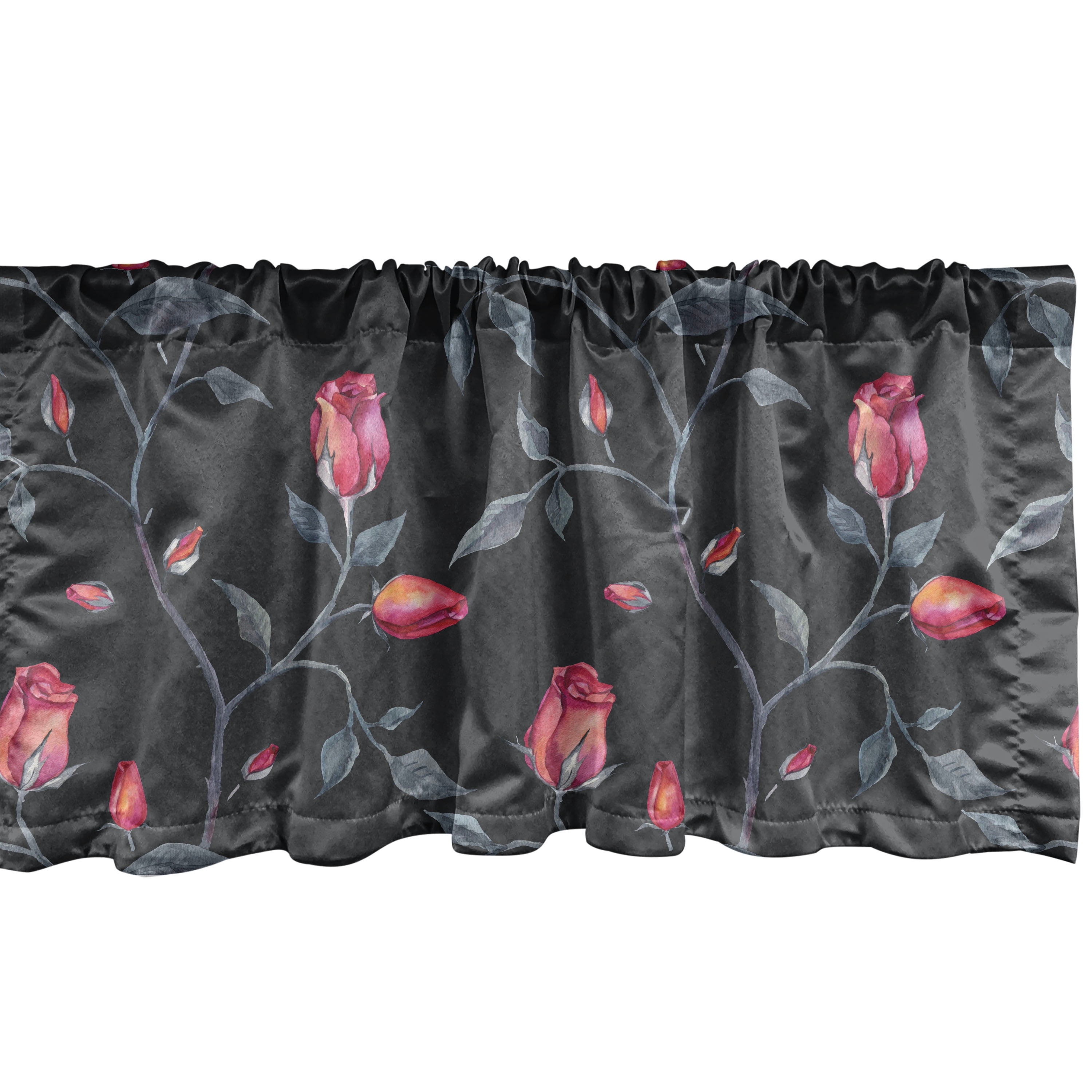 Blooming Roses Window Valance, Night Jungle Vibe Flowers Boho with ...