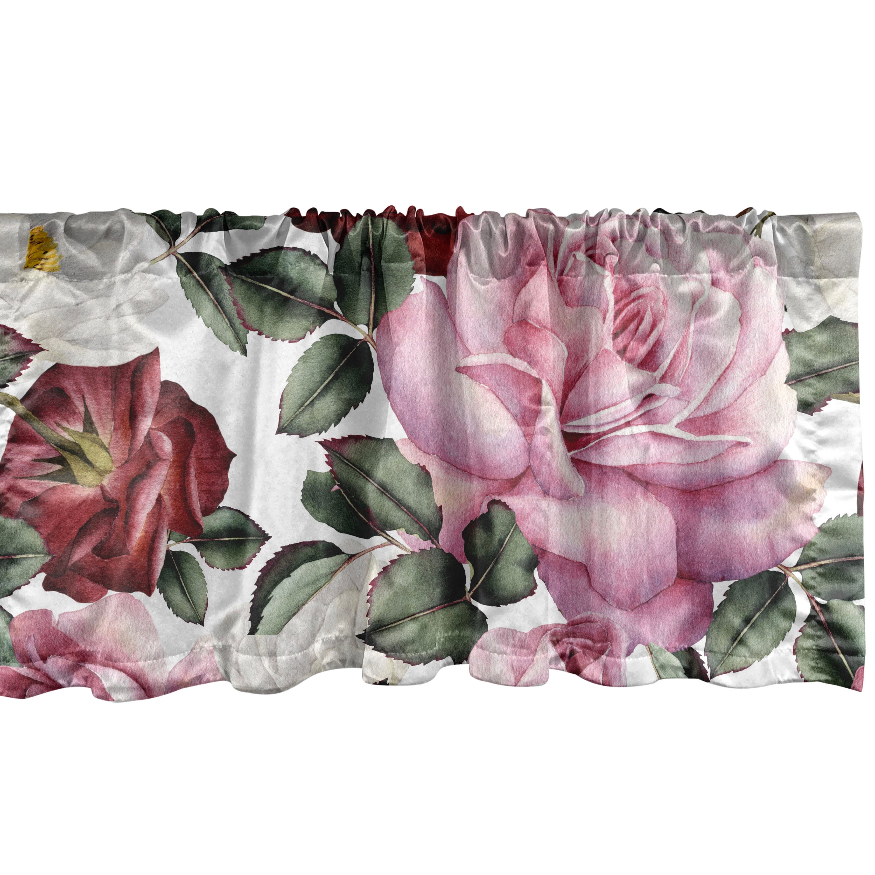 Blooming Roses Window Valance, Romantic Pattern of Garden Scene Floral ...