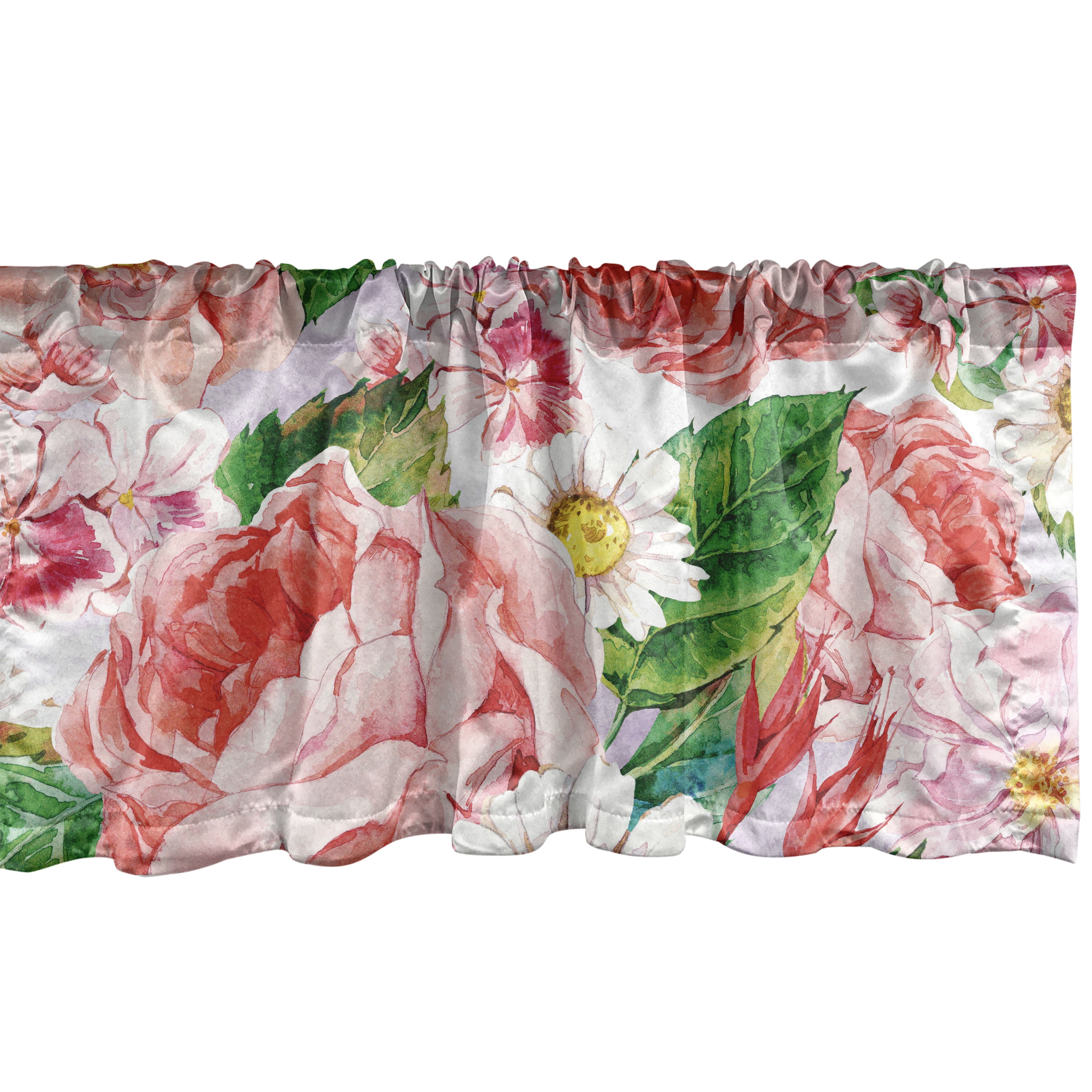 Blooming Roses Window Valance, Warm Colors Daisy and Rose Pattern with ...