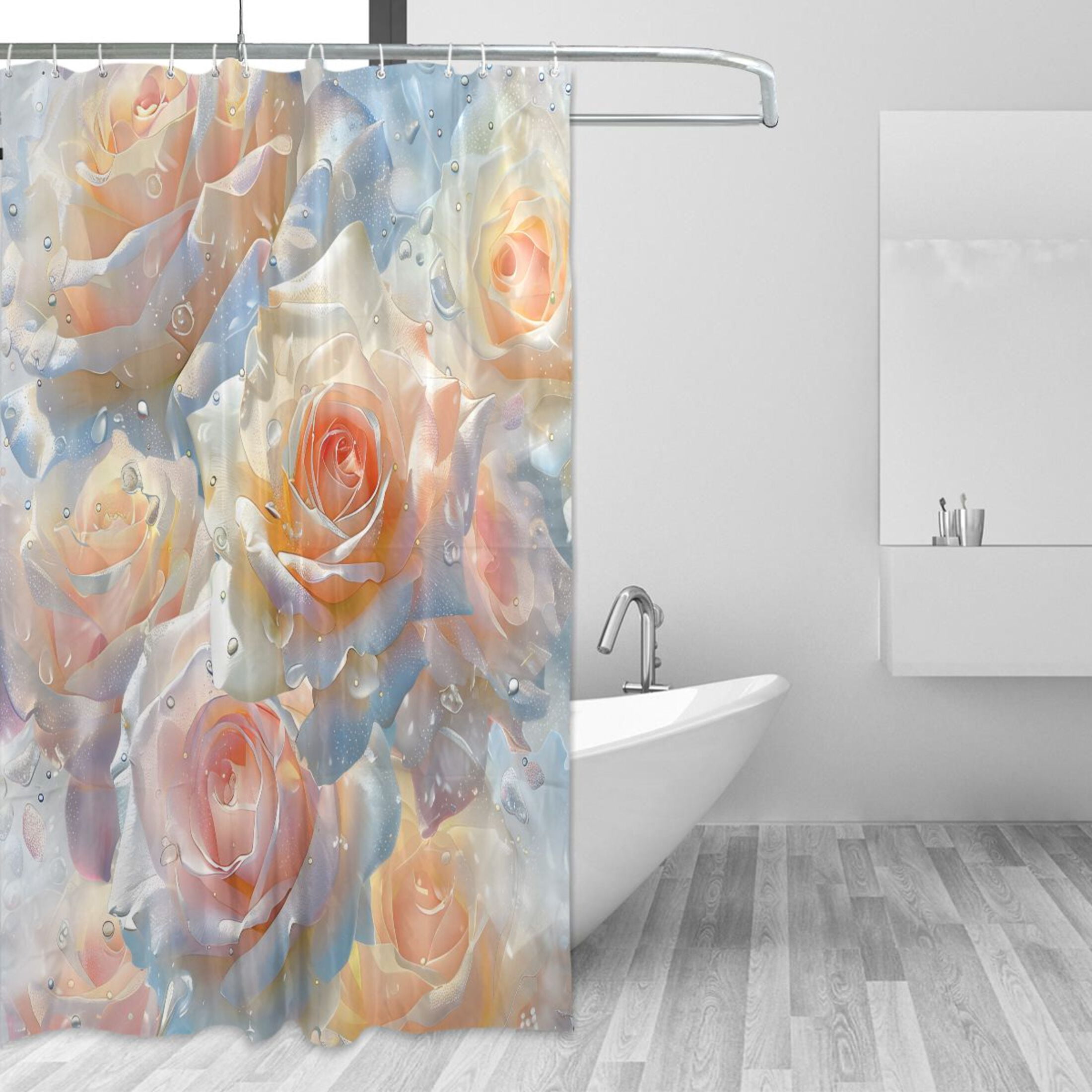 Blooming Roses with Dew Shower Curtains with 12 Hooks Waterproof ...