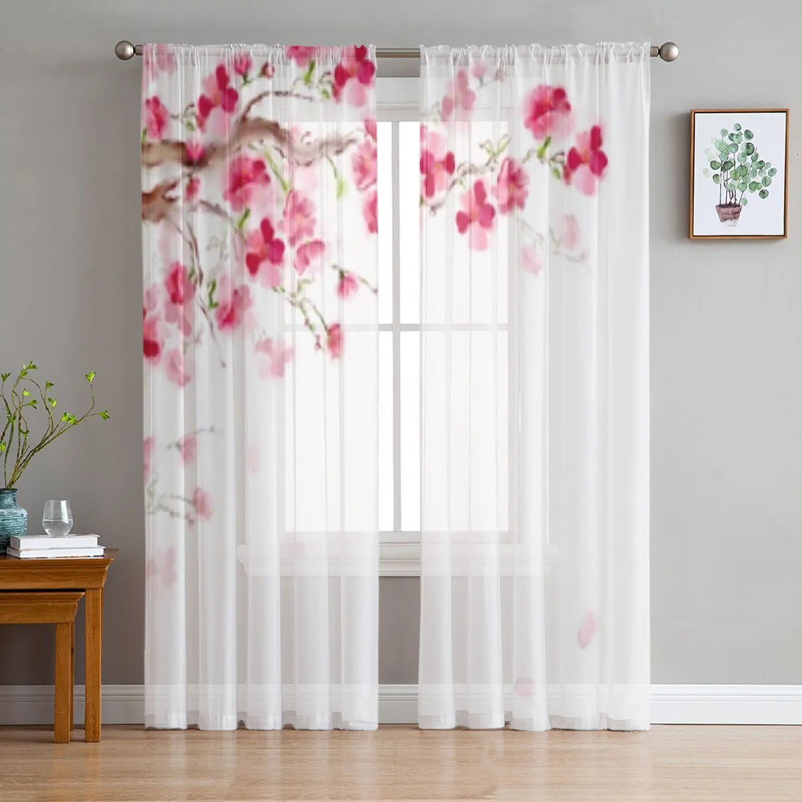 Blooming Sakura Japan Cherry Branch Sheer Curtains For Living Room ...