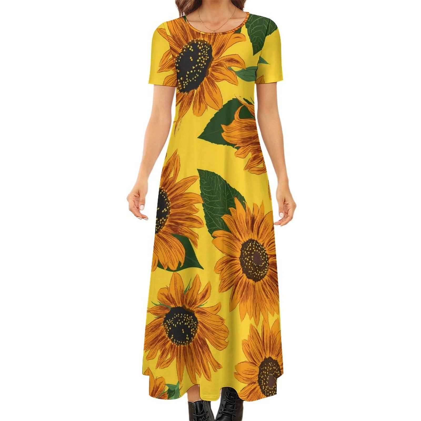 Blooming Sunflower Dress Yellow Flowers Party Maxi Dress Street Wear ...
