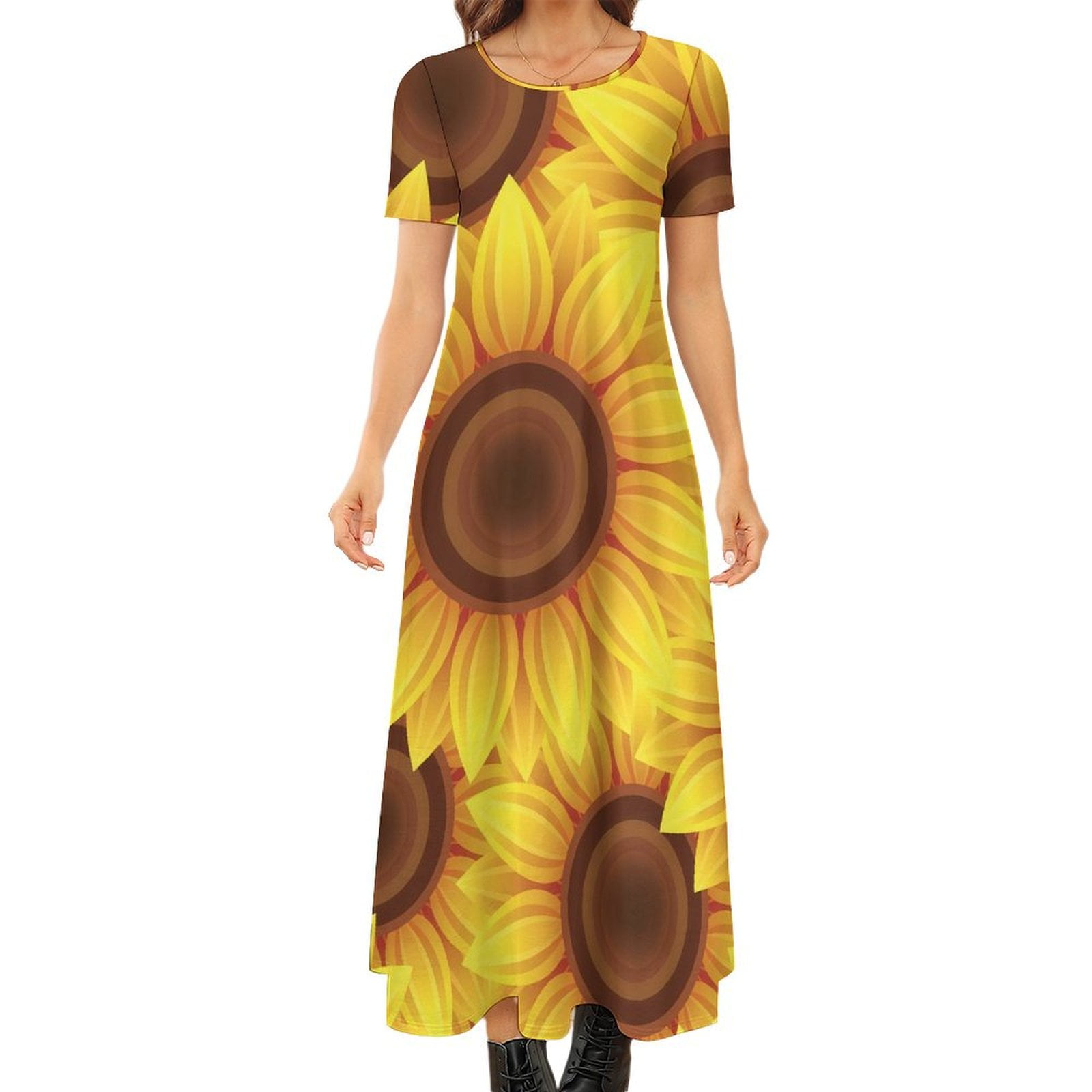 Blooming Sunflower Dress Yellow Flowers Party Maxi Dress Street Wear ...