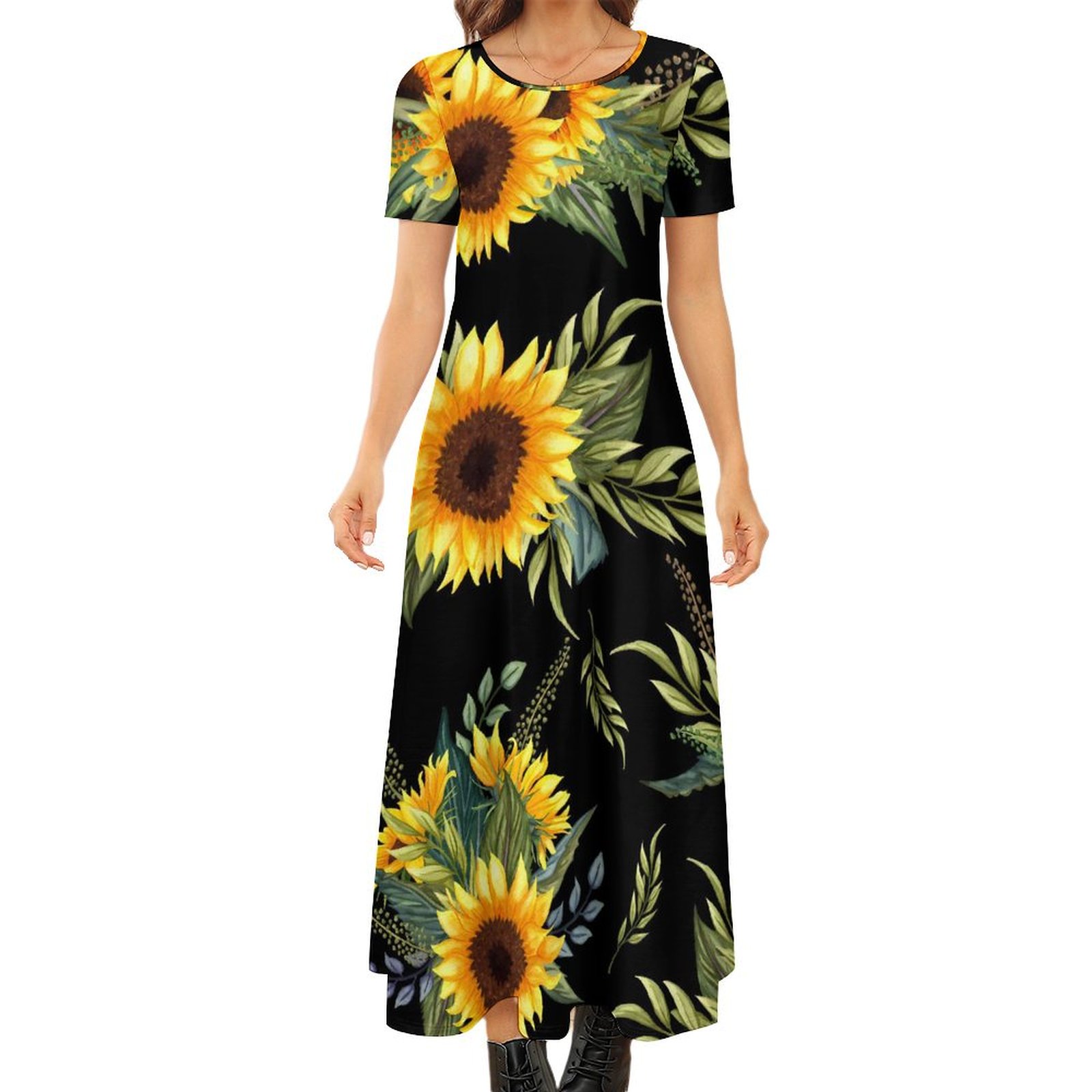 Blooming Sunflower Dress Yellow Flowers Party Maxi Dress Street Wear ...