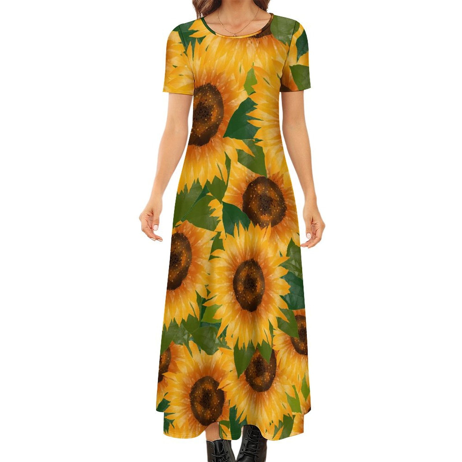 Blooming Sunflower Dress Yellow Flowers Party Maxi Dress Street Wear ...