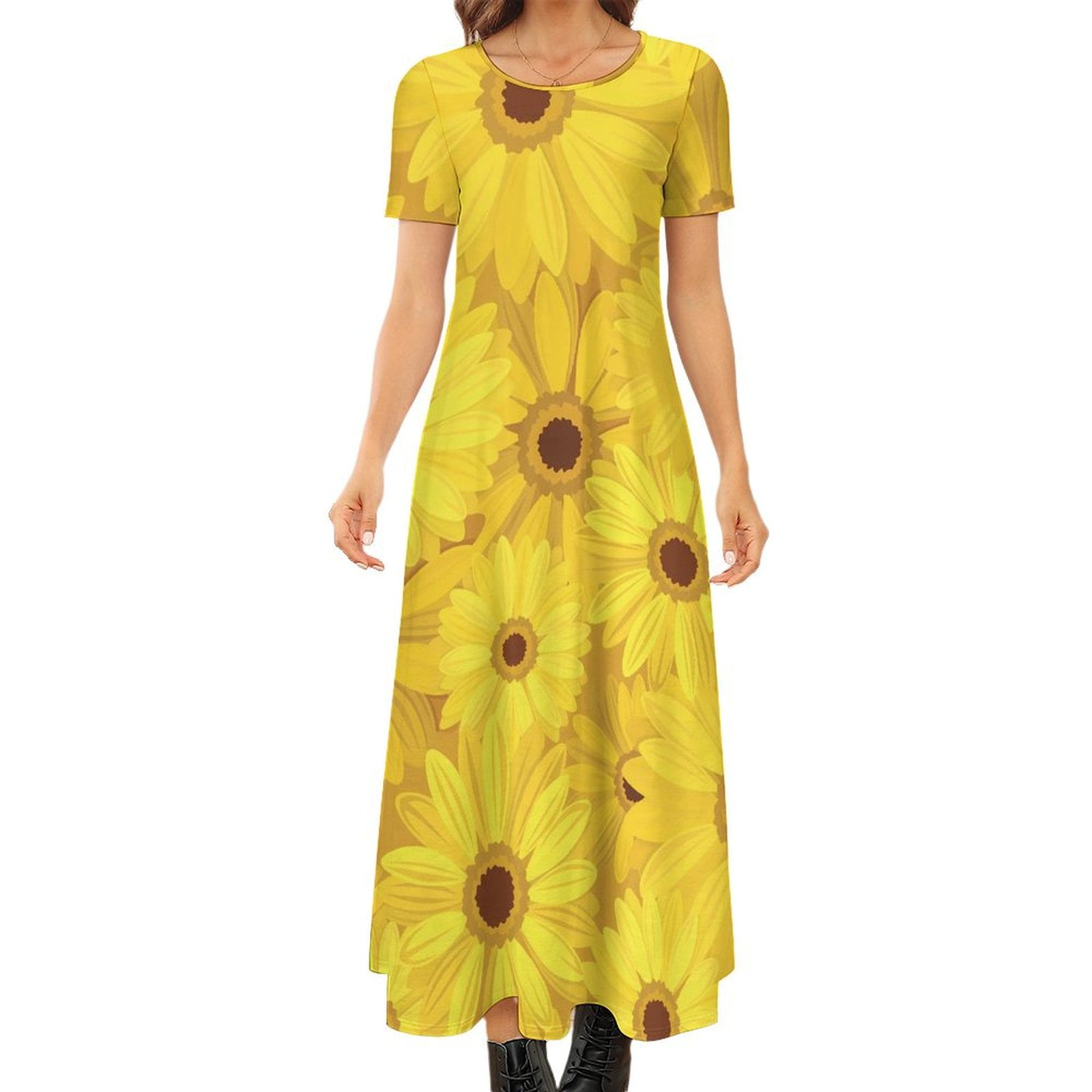 Blooming Sunflower Dress Yellow Flowers Party Maxi Dress Street Wear ...