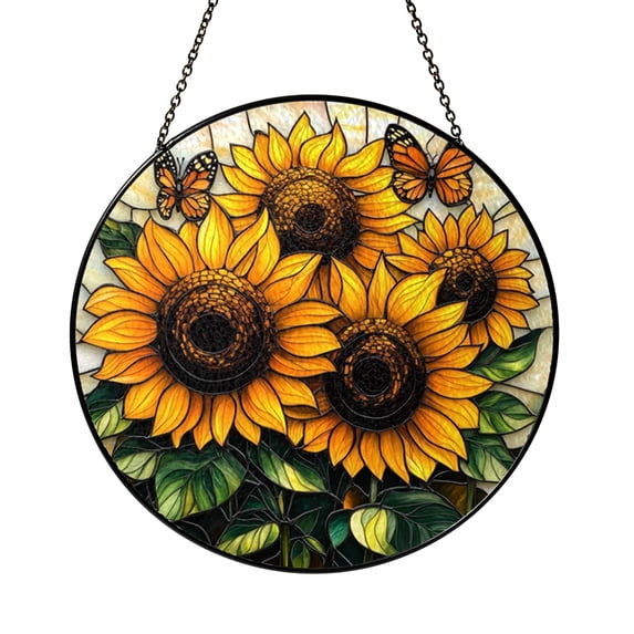 Blooming Sunflower Garden with Butterfly Stained Glass Suncatcher ...