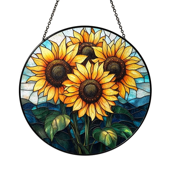 Blooming Sunflower Illustration Stained Glass Window Hanging - Walmart.com