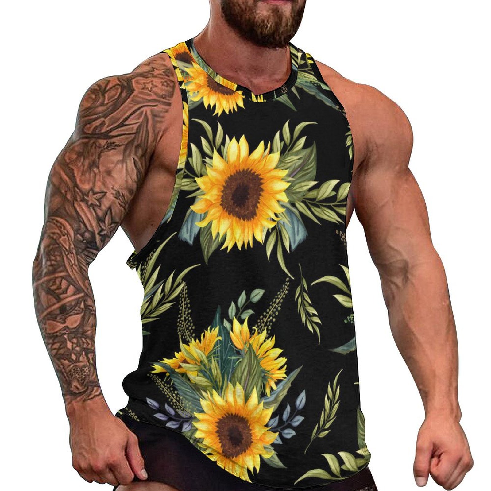Blooming Sunflower Tank Top Men Yellow Flowers Bodybuilding Oversize ...