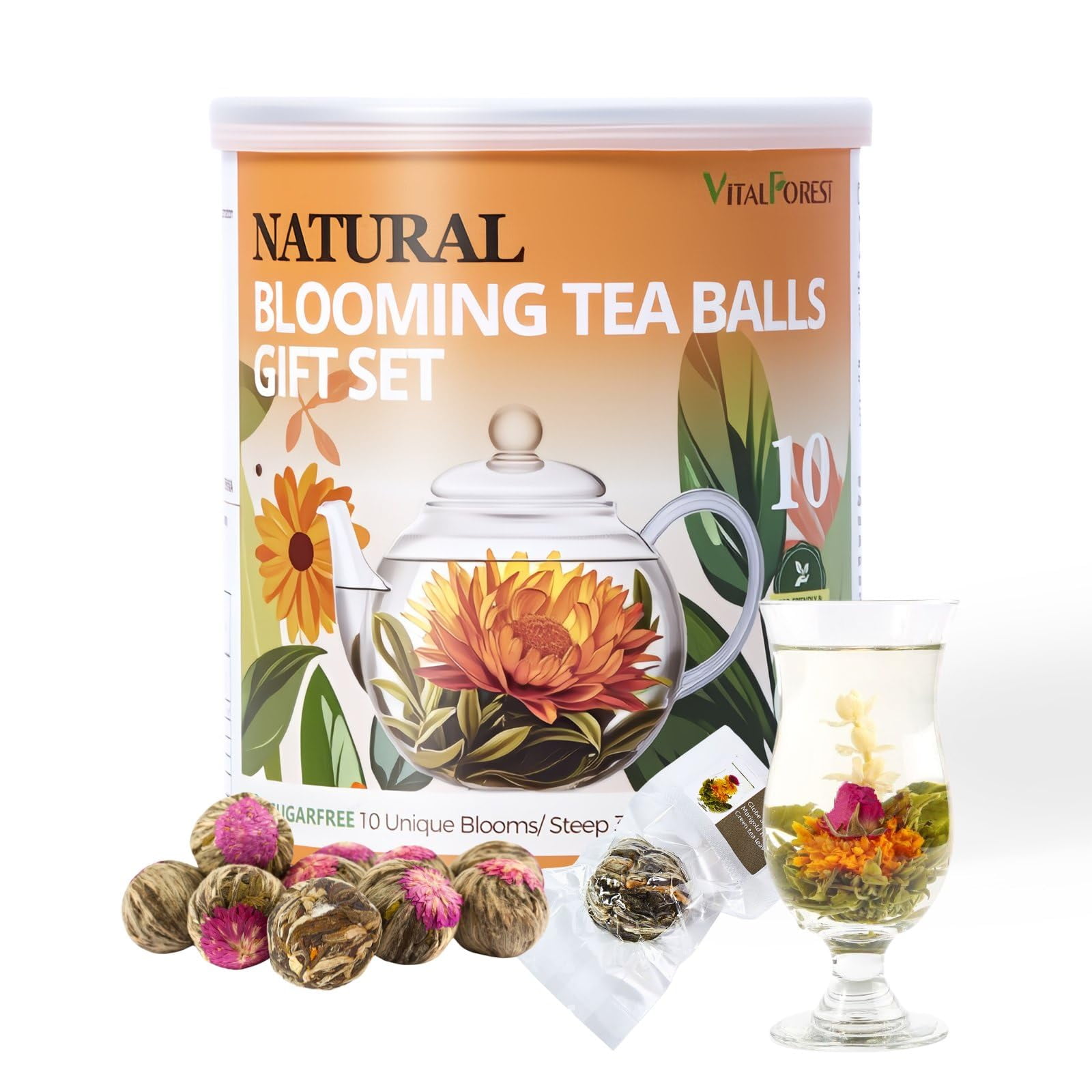 Blooming Tea Gift Set, JKF25 10 Unique Varieties Flowering Tea Balls ...
