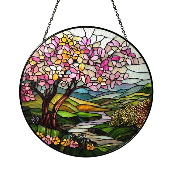 Blooming Tree Stained Glass Suncatcher Window Hanging Decor, Round ...