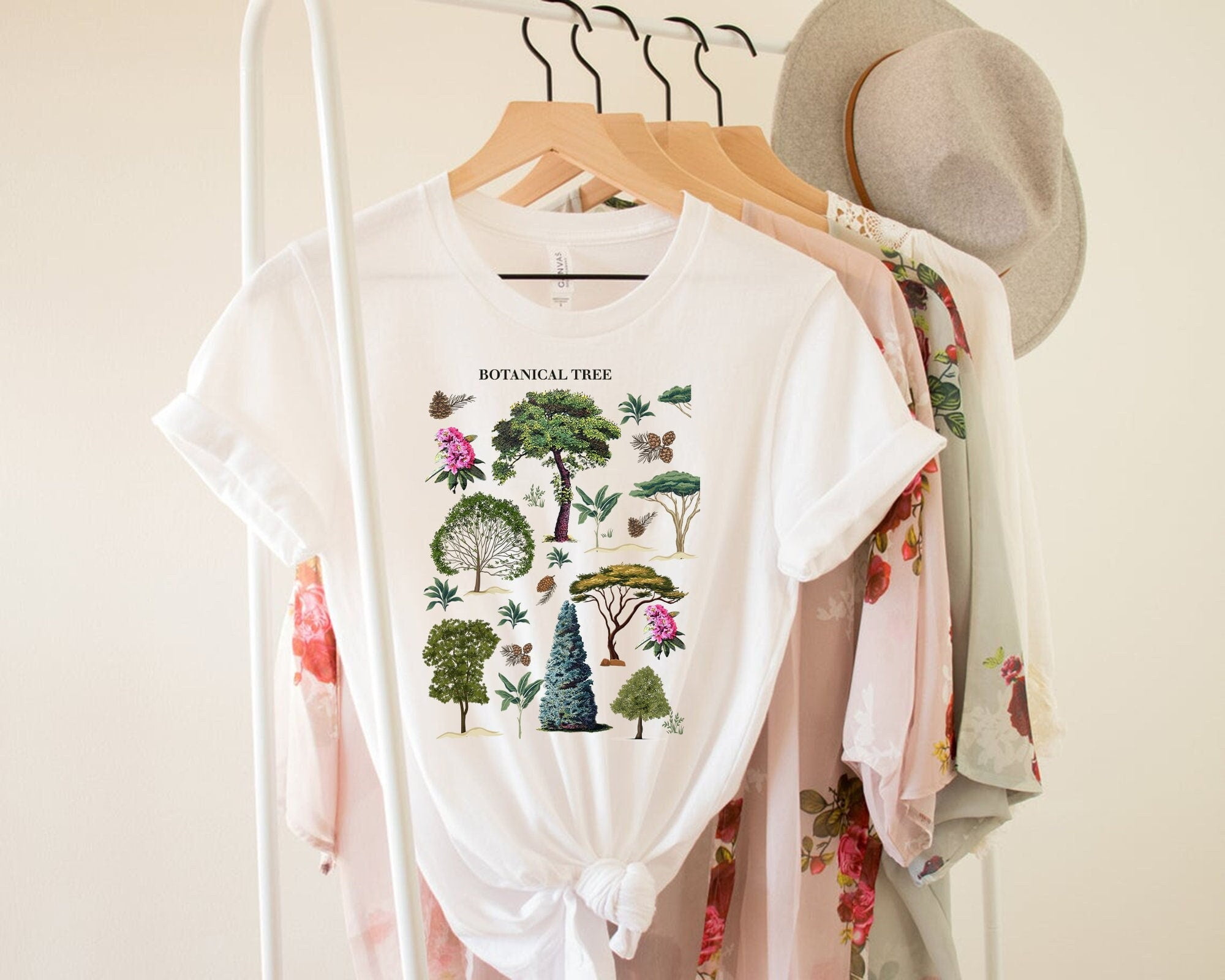 Blooming Trees Botanical Tshirt, Cottagecore Fashion,Tree Nature Plants ...