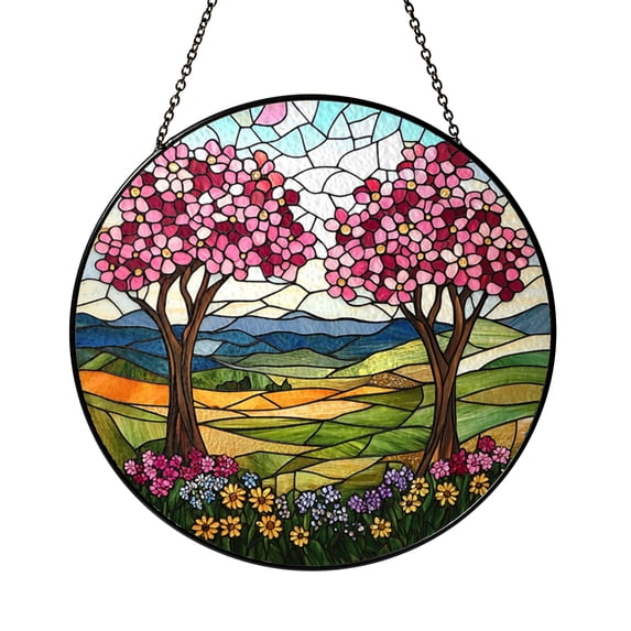 Blooming Trees Field View Stained Glass Style Window Suncatcher Decor ...