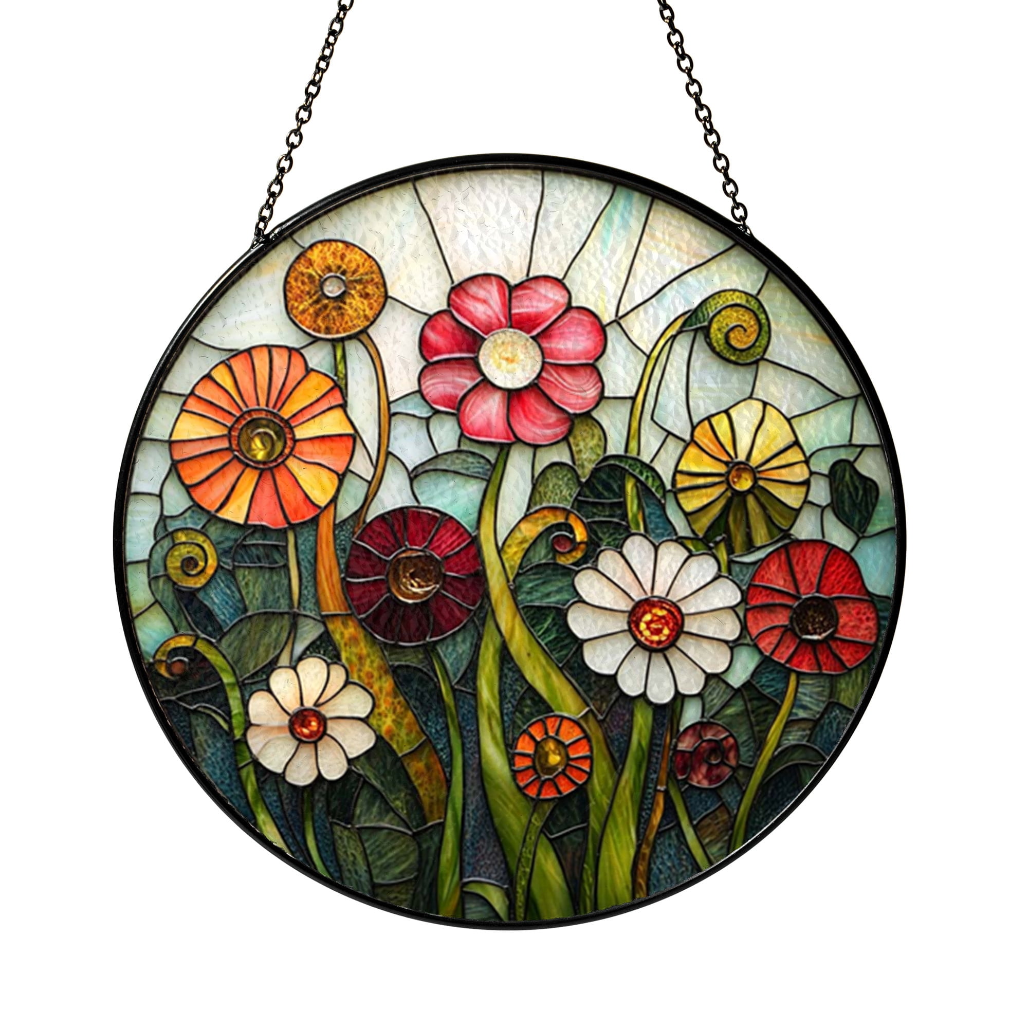Blooming Whimsical Botanical Flowers Stained Glass Suncatcher Window ...