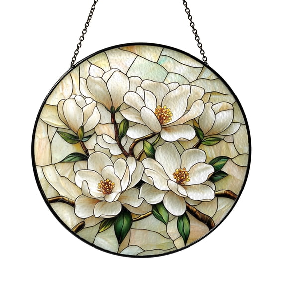 Blooming White Magnolia Glass Suncatcher for Window, Botanical Nature ...