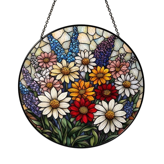 Blooming Wildflower Garden Scene Stained Glass Suncatcher, Window ...