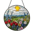 Blooming Wildflower Meadow Scene Stained Glass Style Round Window ...