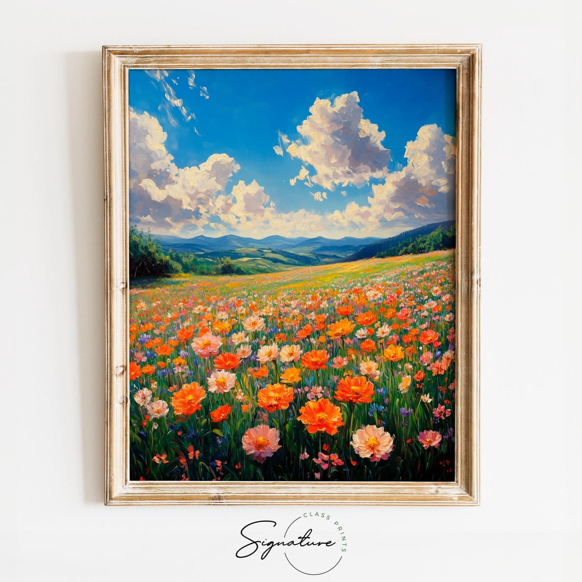 Blooming Wildflower Meadow Under A Vast Sky, Impressionist Landscape ...
