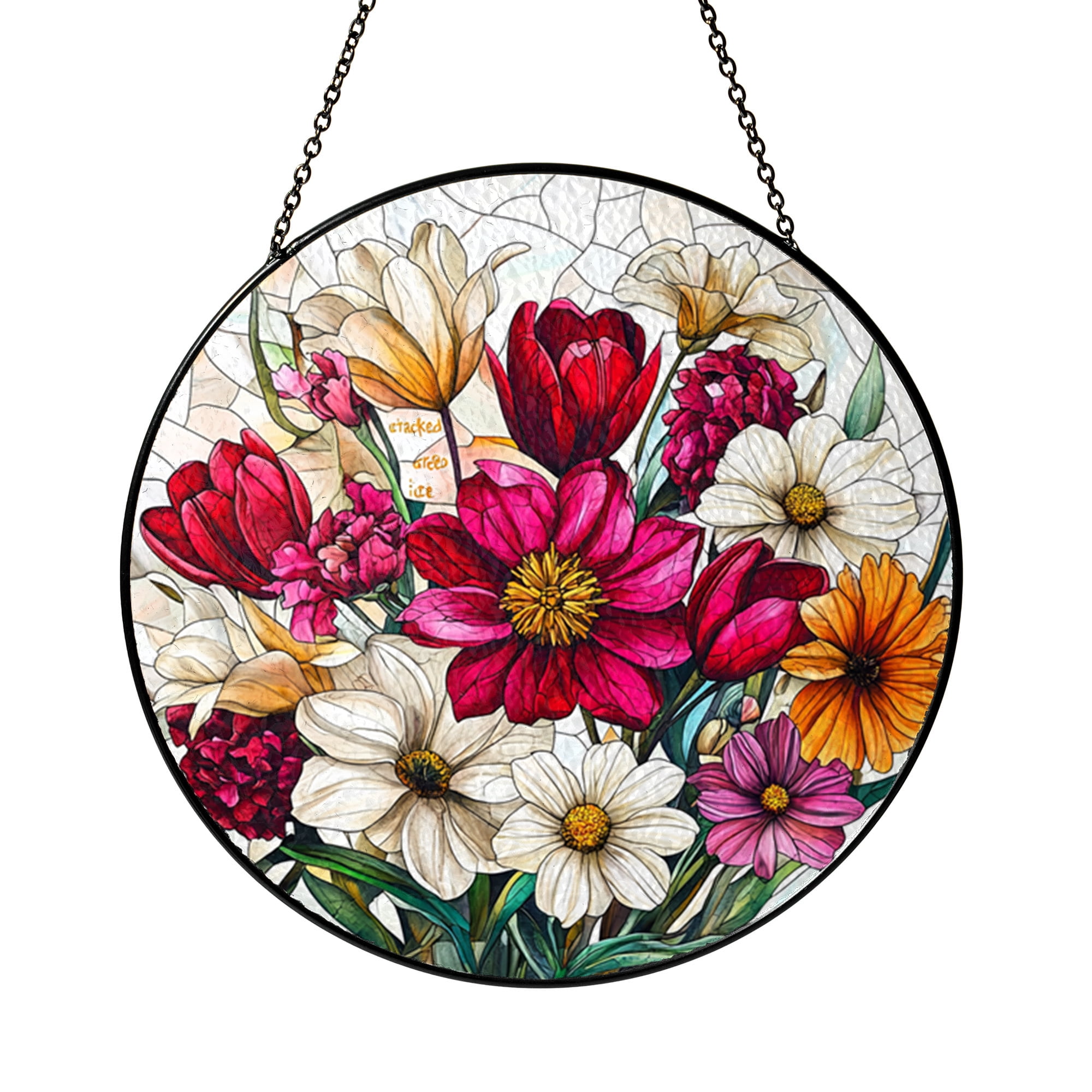 Blooming Wildflower Suncatcher, Round Stained Glass Window Art Gift for ...