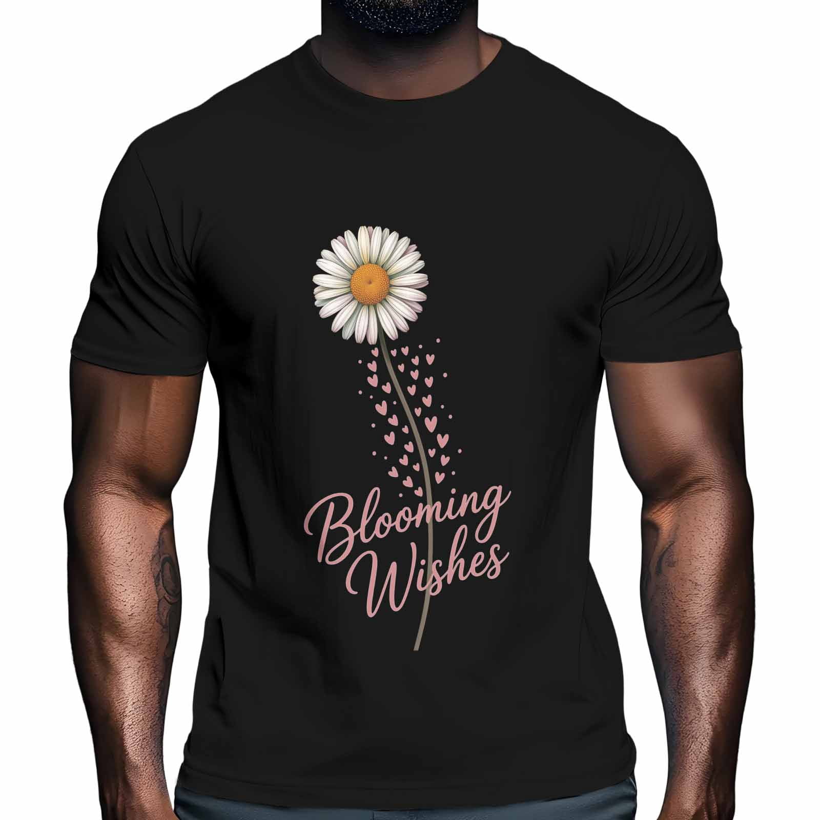 Blooming Wishes Men's T Shirts Pink Love Daisy T-Shirt for Men Crew ...