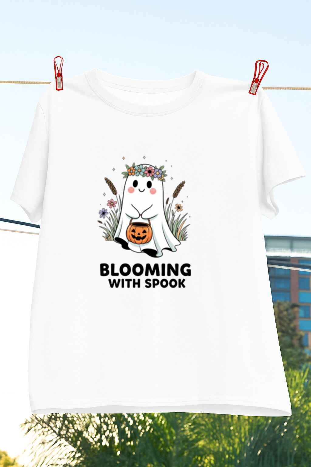 Blooming With Spook Floral Ghost Halloween Nature Vibe Unisex T-Shirt ...