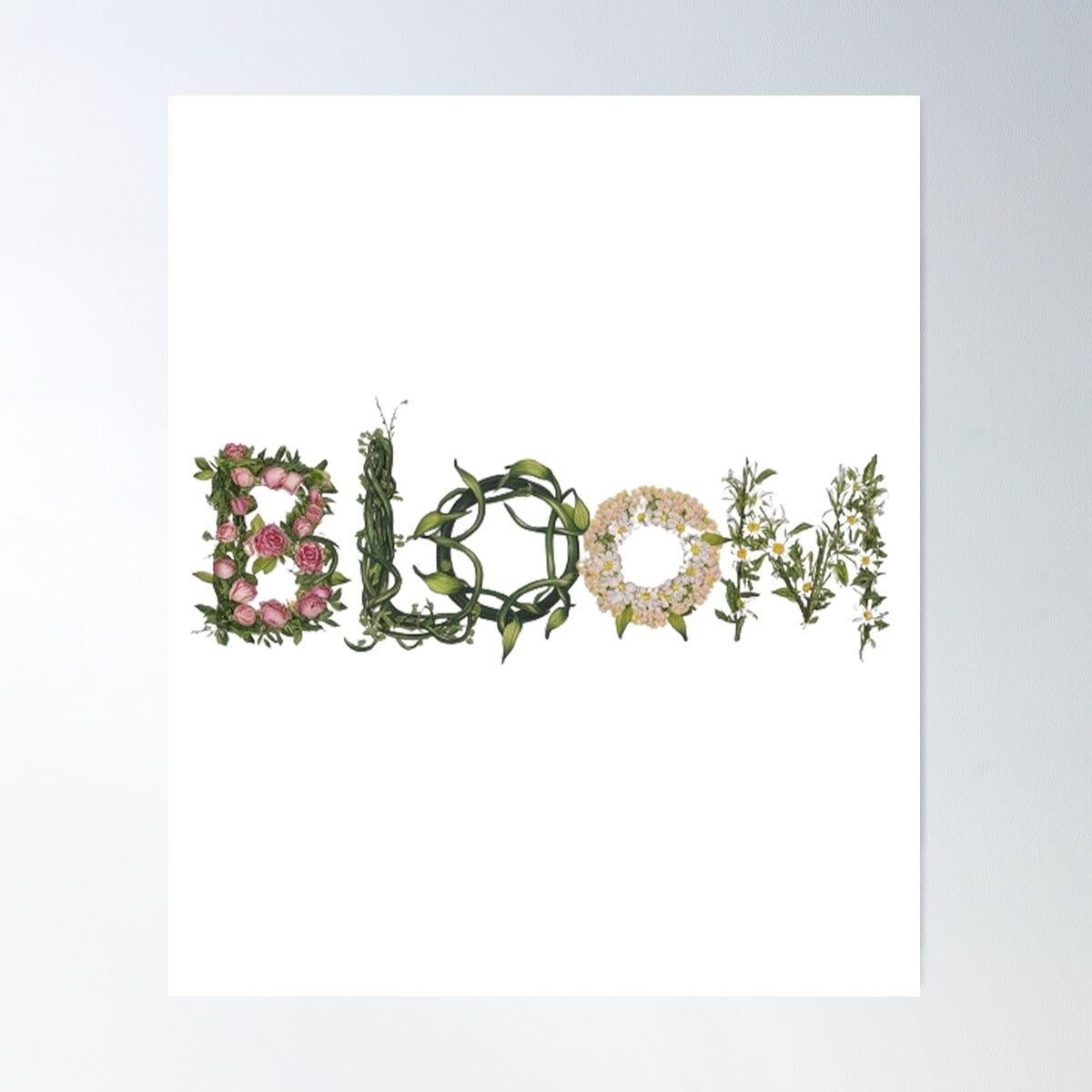 Blooming Words: Floral Typography In Turquoise, Mauve, And Brown Poster ...
