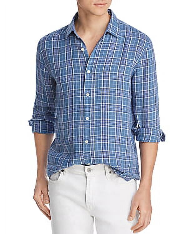 Bloomingdale's BLUE PLAID Linen Classic Fit Shirt, US X-Large - Walmart.com