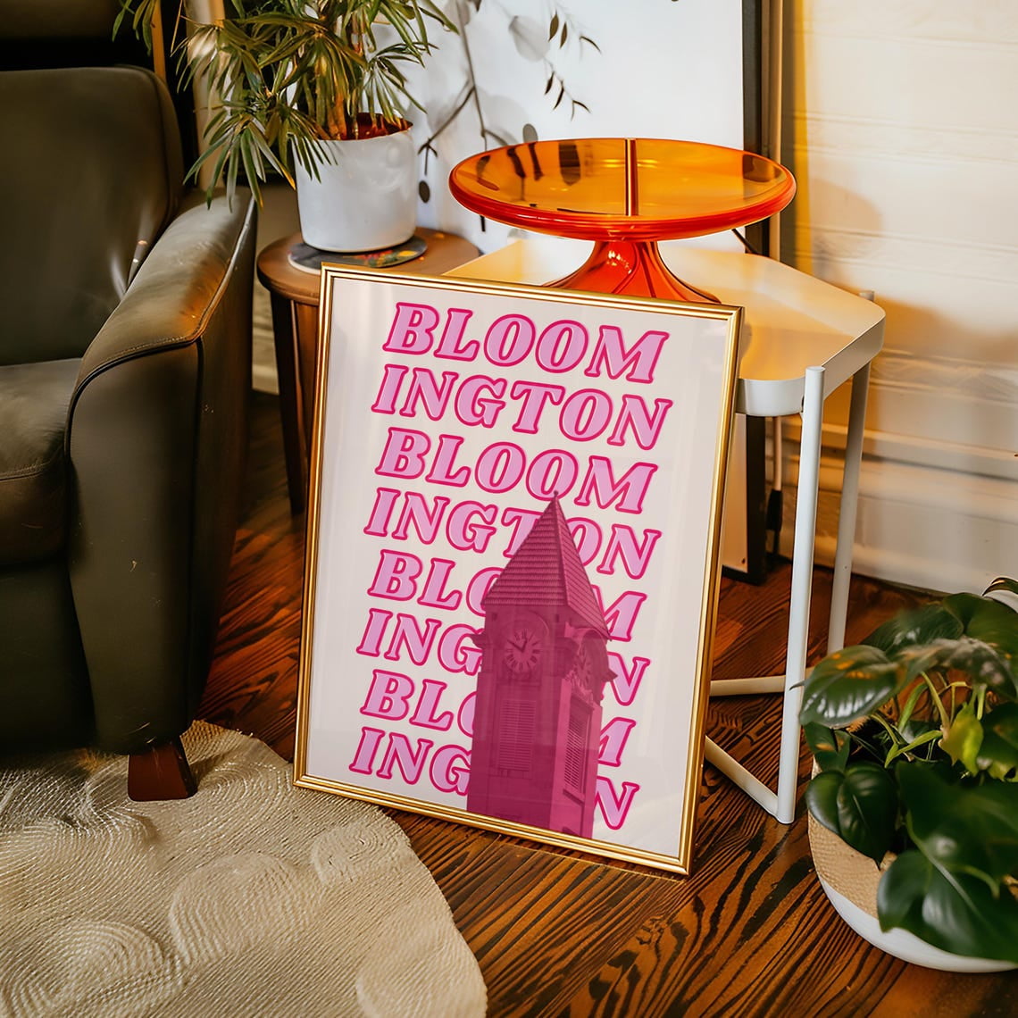 Bloomington Indiana Print Pink In Wall Art Retro Bloomington Indiana ...
