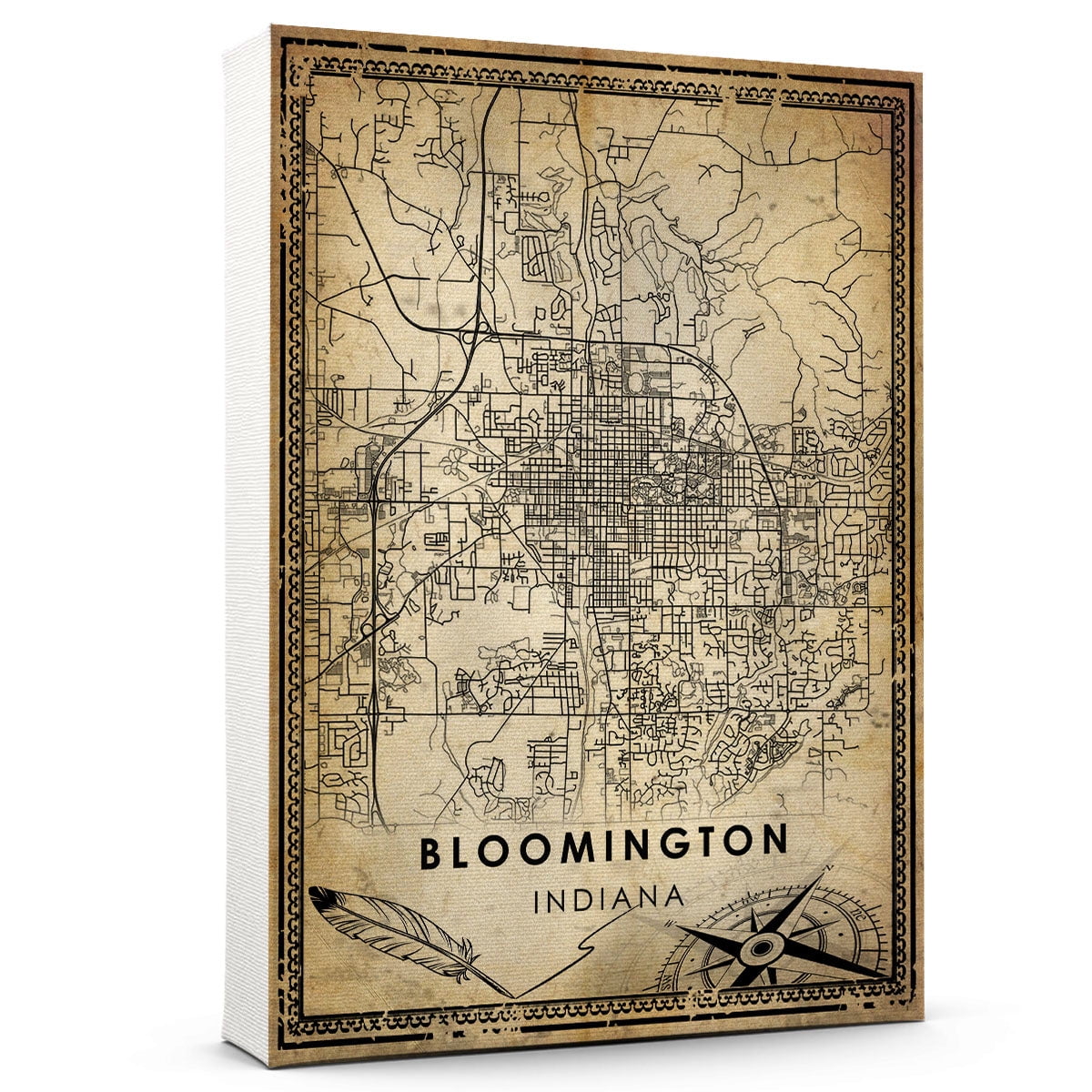 Bloomington Vintage Map Prints Canvas, Indiana Map Art Canvas, Canvas ...