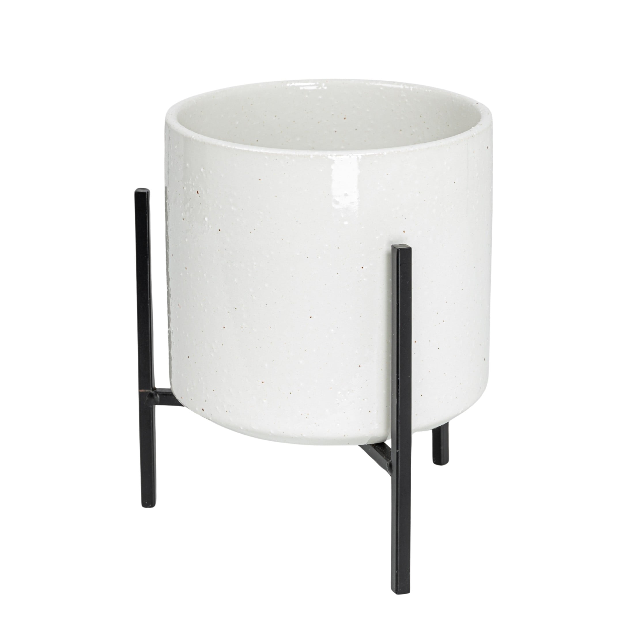 Bloomingville Large White Stoneware Flower Pot with Black Metal Stand ...