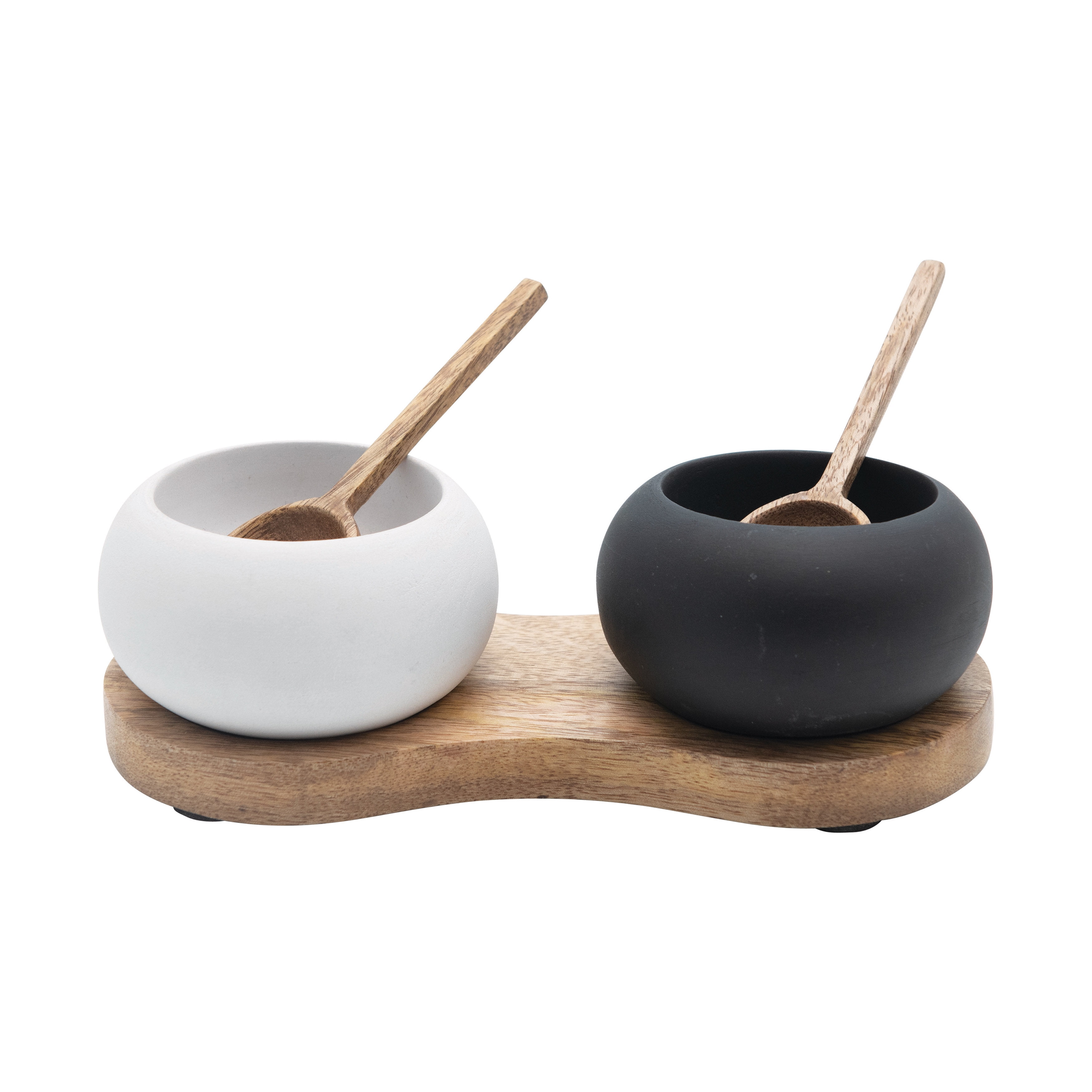 Bloomingville Mango Wood Tray with Black and White Pinch Pot Bowls with ...