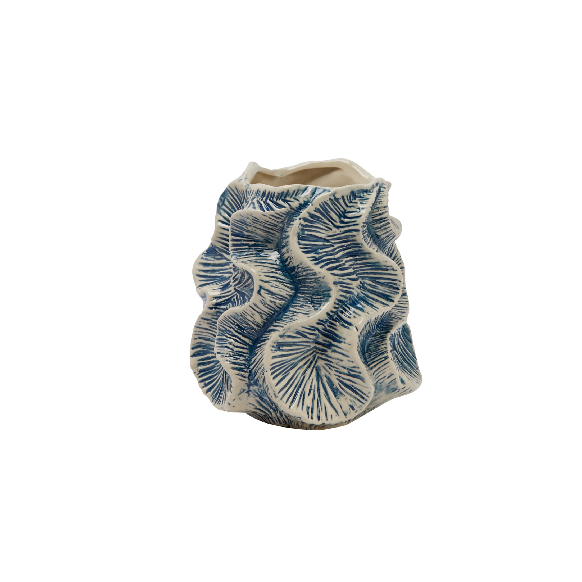 Bloomingville Organic Shaped Stoneware Vase with Wavy Pattern Exterior ...