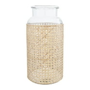 6" Green Translucent Glass Indoor Tabletop Vase with Natural Rattan ...
