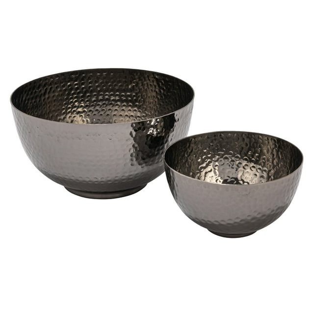 Bloomingville Round Hammered Metal Bowls, Set of 2 Sizes, Oxidized ...