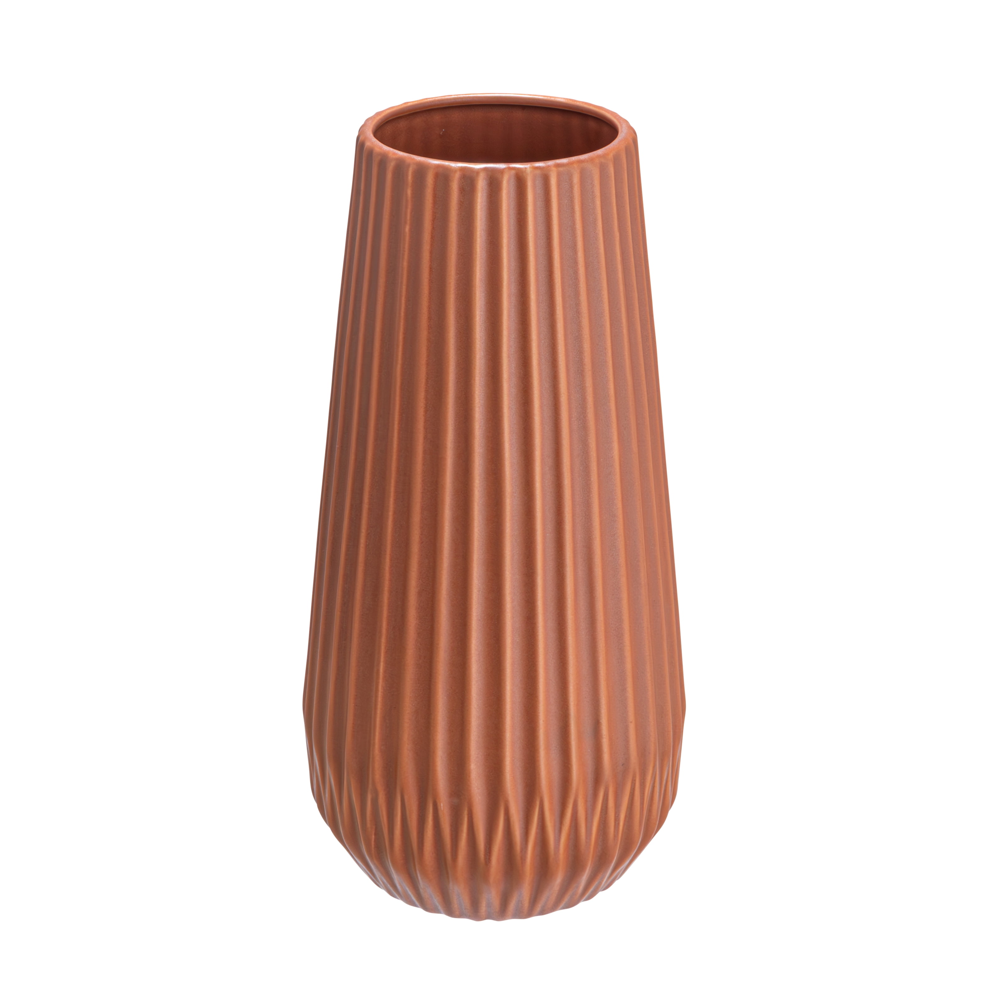 Bloomingville Round Stoneware Fluted Vase with Embossed Lines, Matte ...