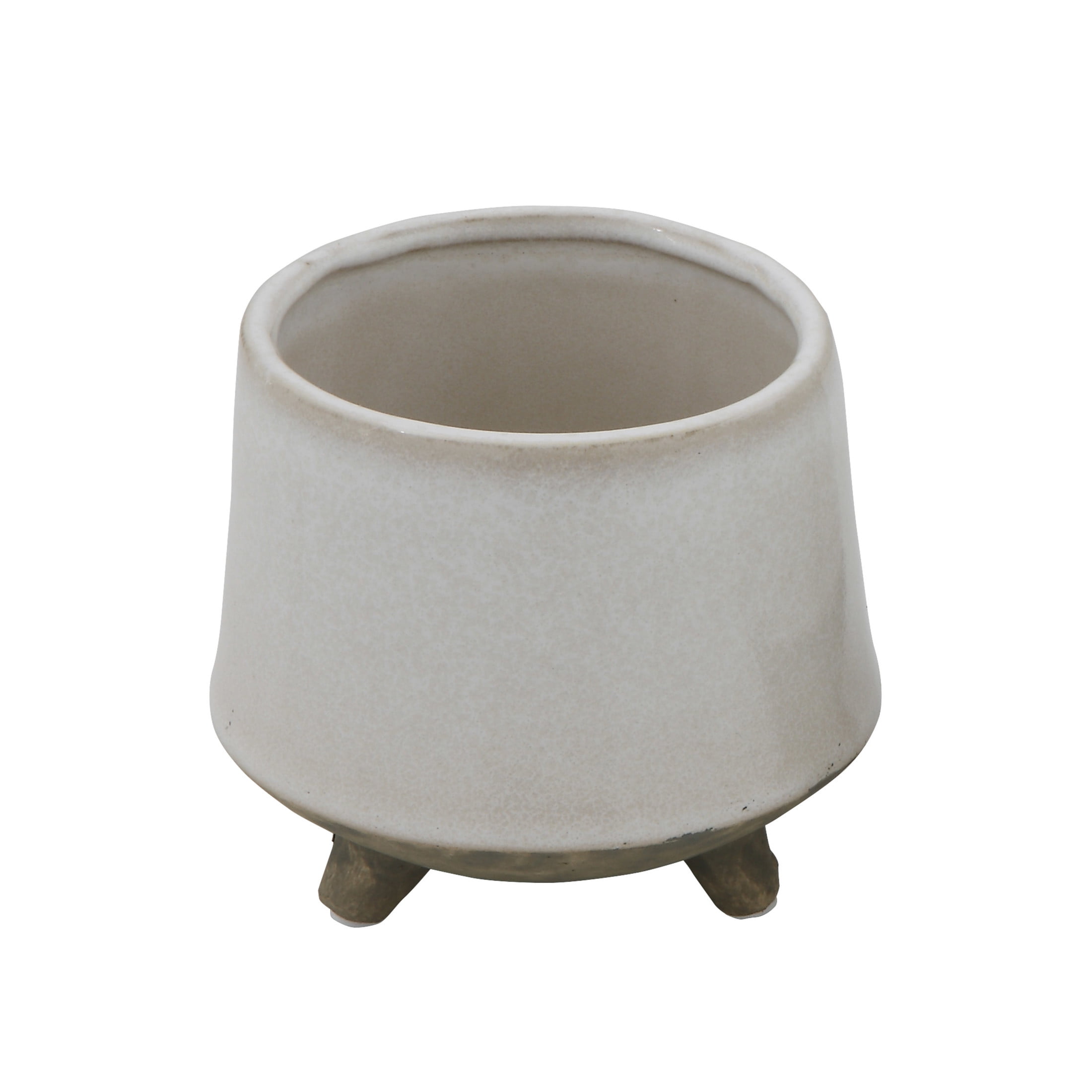 Bloomingville Round Stoneware Footed Flower Pot, White - Walmart ...