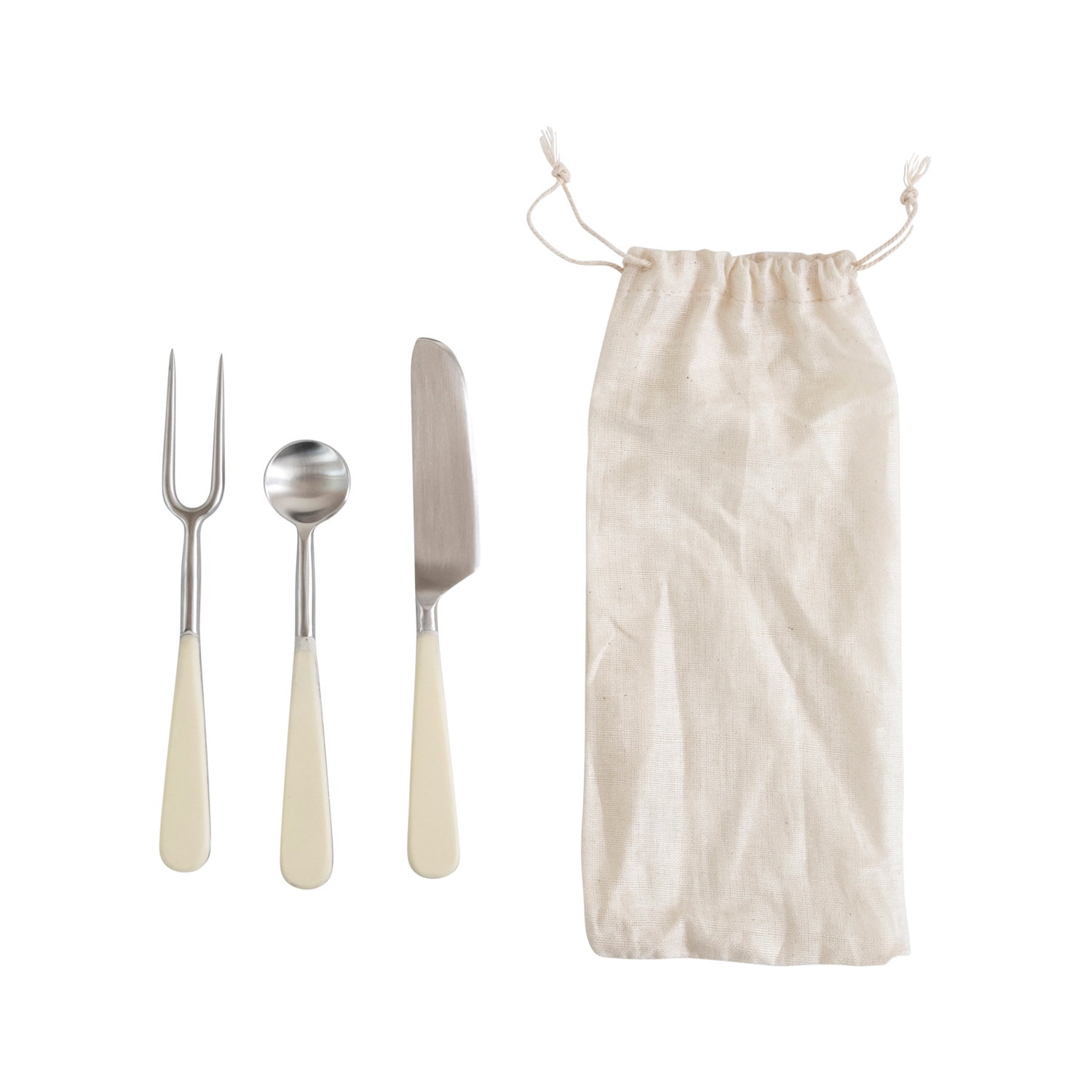 Bloomingville Silver Stainless Steel Appetizer Utensils with White ...