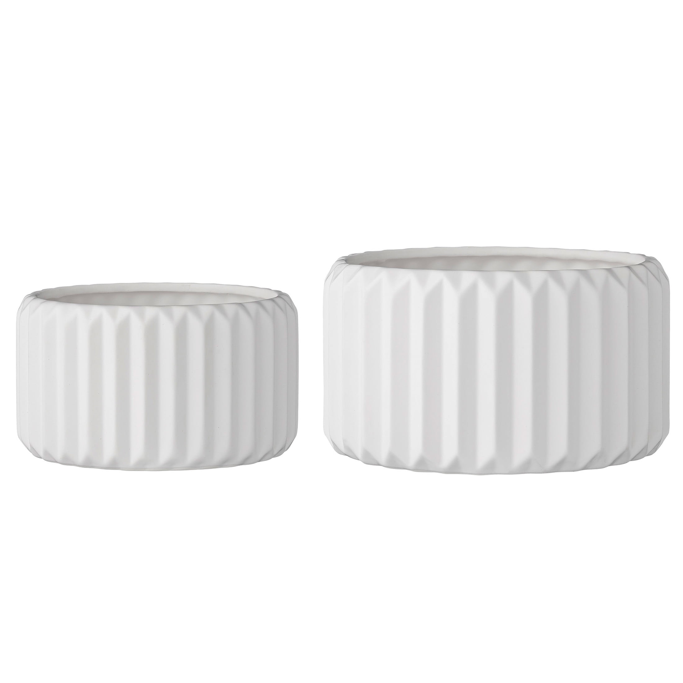 Bloomingville Various Round Fluted Stoneware Flower Pots, White, Set of ...
